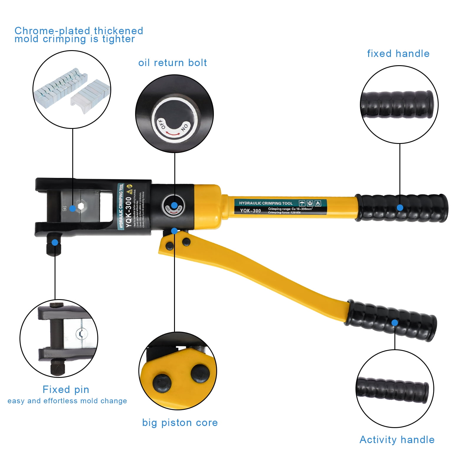 Manual Hydraulic Clamp Crimper with 11 Multi-Size Dies, 120KN Crimping ...