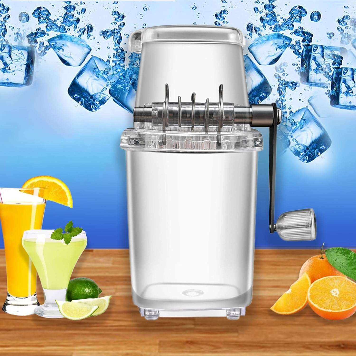 Manual Ice Crusher Machine: 1.25L Chrome Plated Ice Grinder, Portable ...