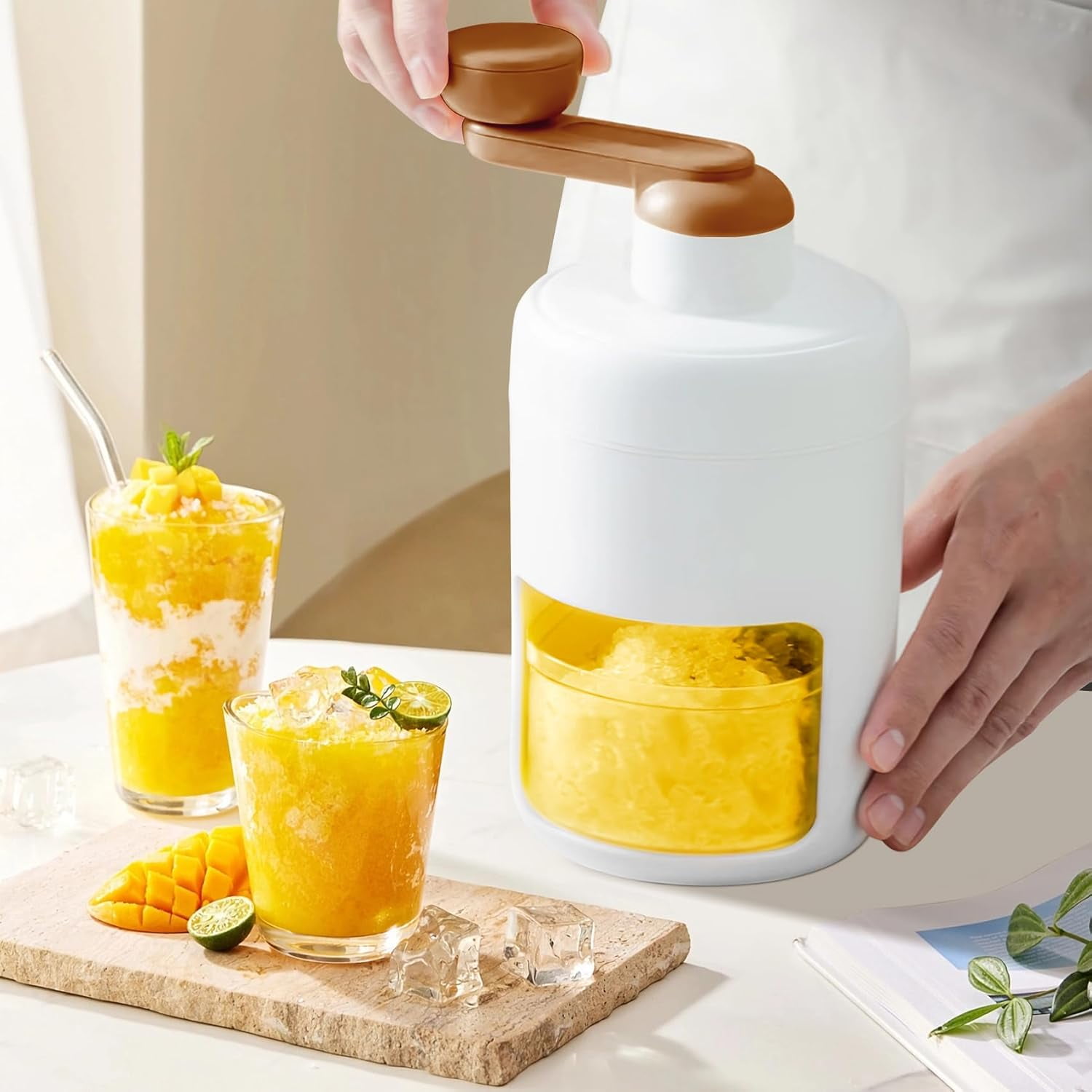 Manual Ice Shaver, Portable Shaved Ice Maker with Hand Crank, Safe Ice ...