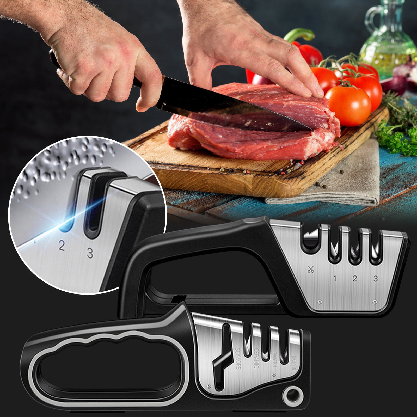 Manual Knife Sharpener, 3-stage Sharpening System, Ceramic Carbide ...