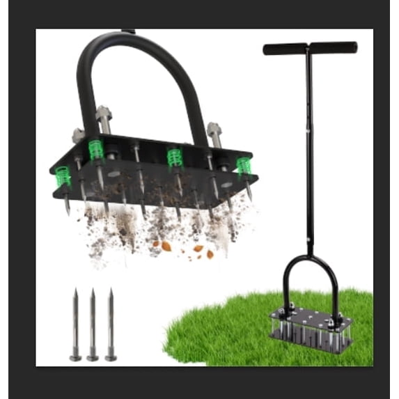 Manual Lawn Aerator Tool – Heavy-Duty Design with 15 Iron Spikes ...