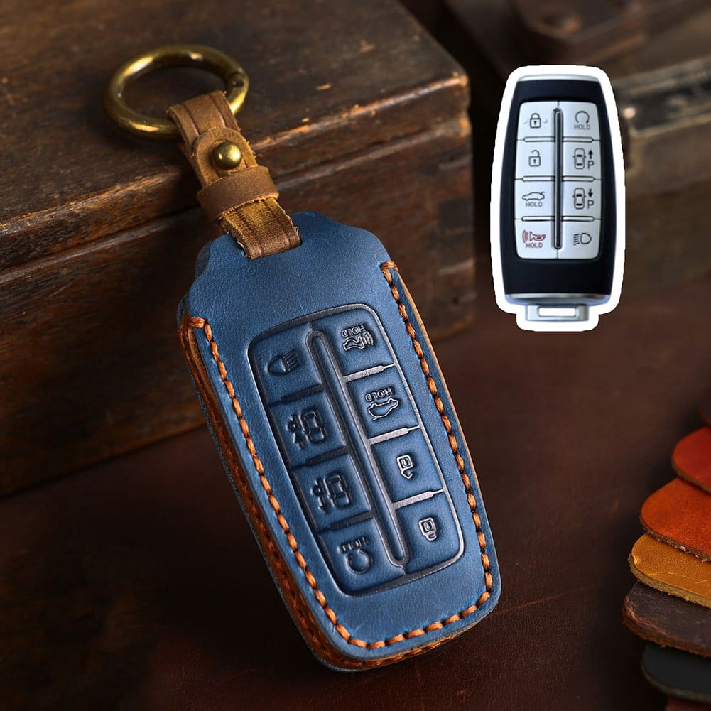 Manual Leather Car Key Fob Cover Case Bag For Hyundai Genesis G80 gv80 ...