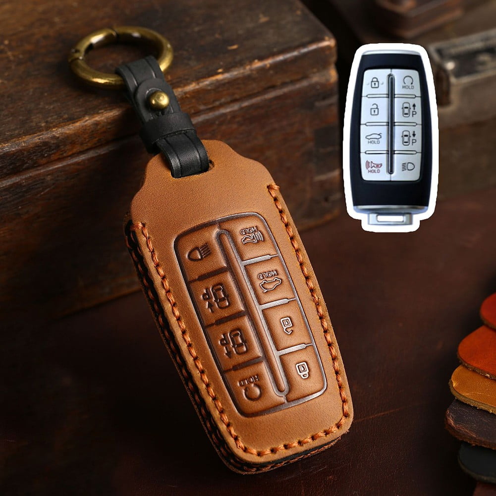 Manual Leather Car Key Fob Cover Case Bag For Hyundai Genesis G80 gv80 ...