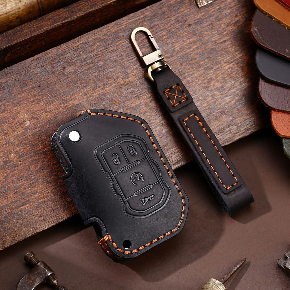 Manual Leather Car Key Fob Cover Case Protection For Jeep Wrangler JL ...