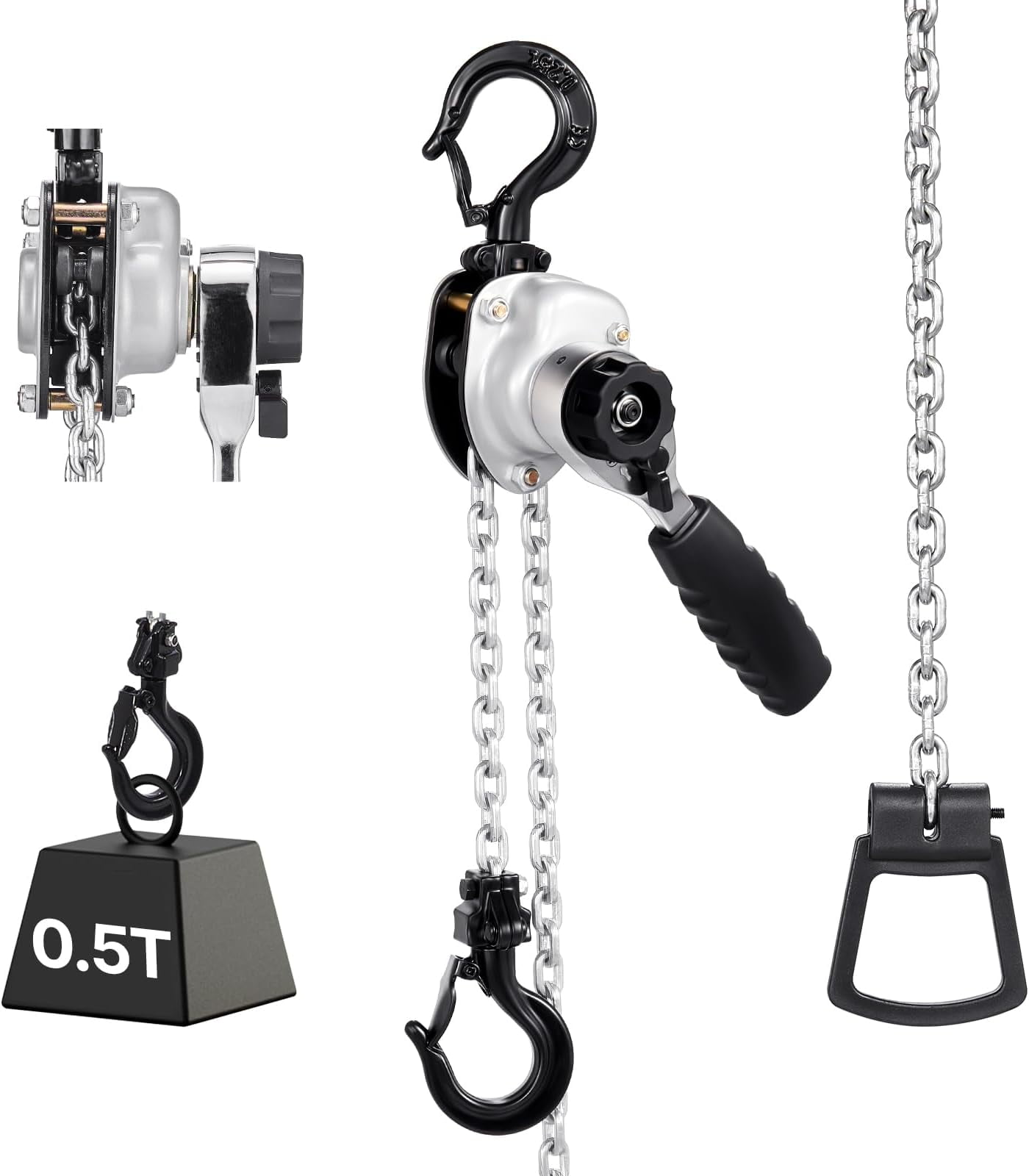 Manual Lever Chain Hoist, 1/2T 1100LBS Capacity Heavy Duty Come Along ...