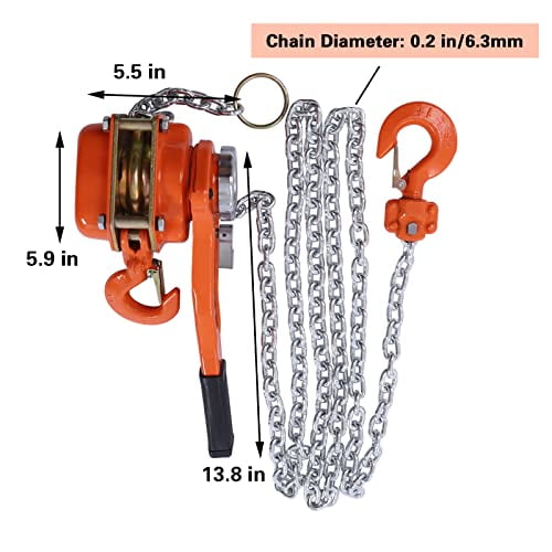 Manual Lever Chain Hoist 1650 lbs, Chain Come Along 10 feet, Ratchet ...