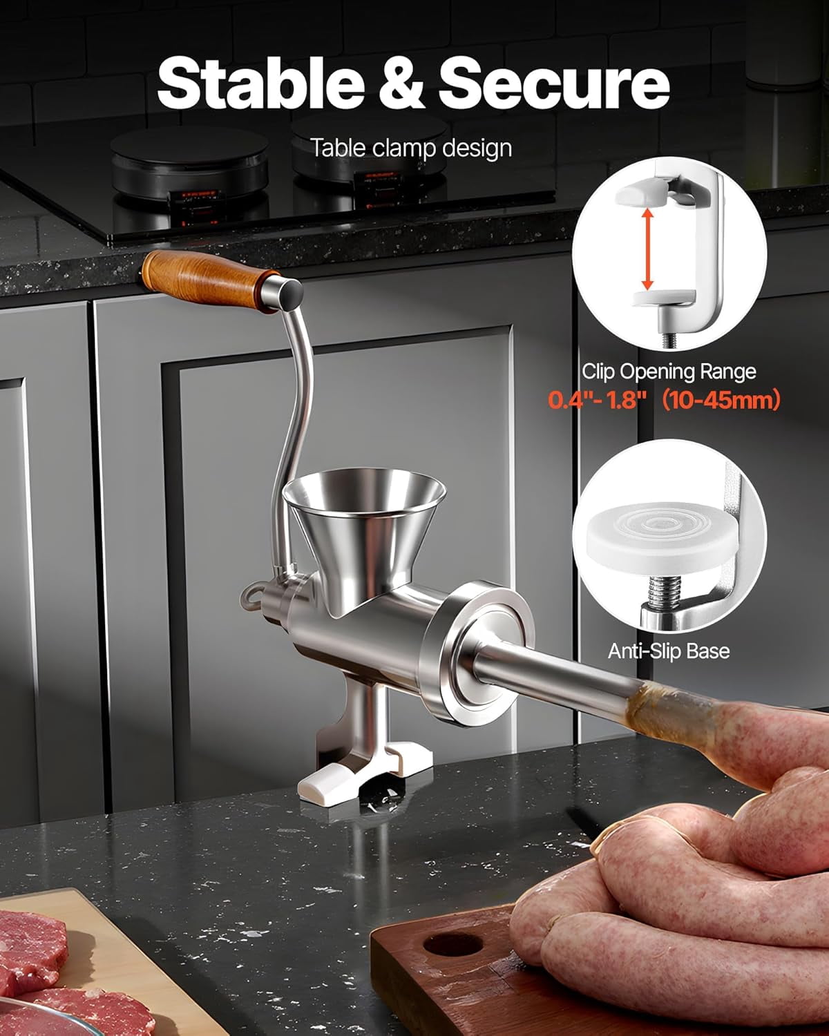 Manual Meat Grinder, 304 Stainless Steel Hand Crank Meat Mincer with ...