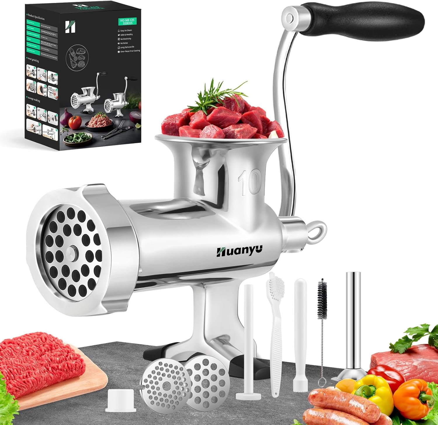 Manual Meat Grinder-Heavy Duty Stainless Steel Hand Crank Grinding ...