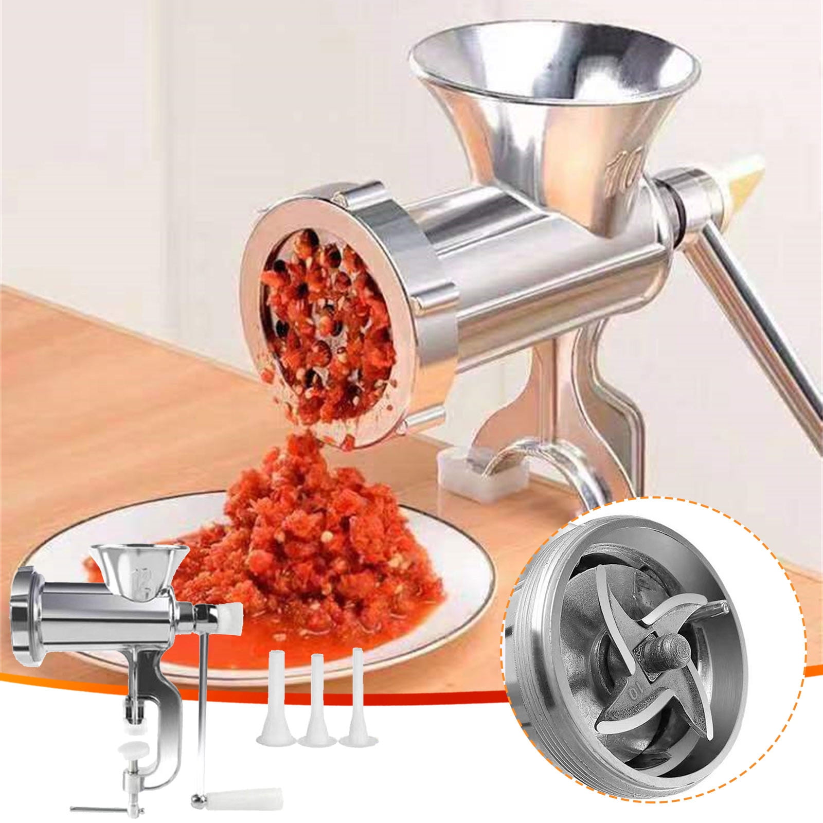 Manual Meat Grinder with Sausage Stuffer Funnel, Table Mount Clamp for ...
