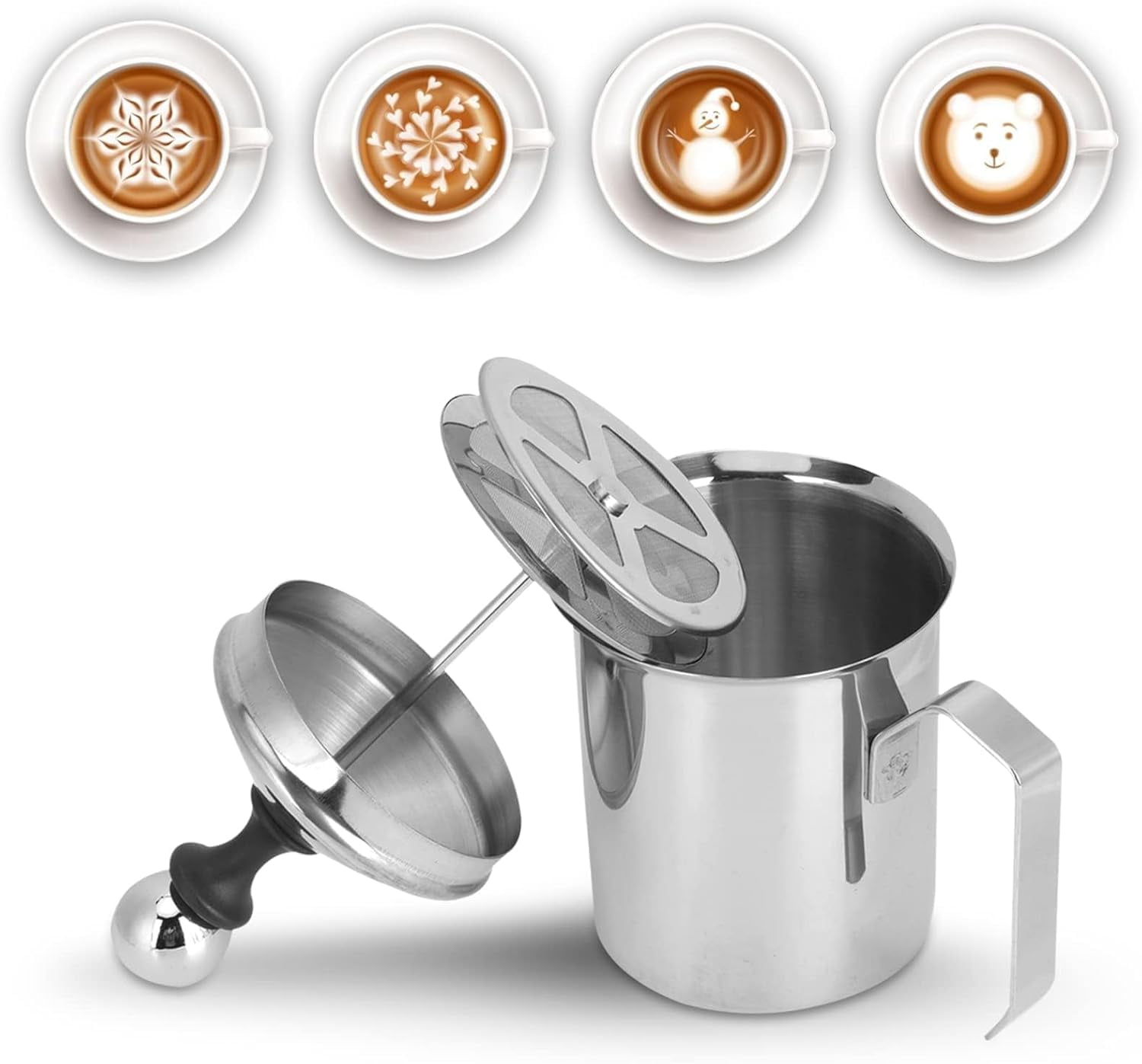 Manual Milk Frother 14oz/400ml Stainless Steel Frothing Pitcher With ...