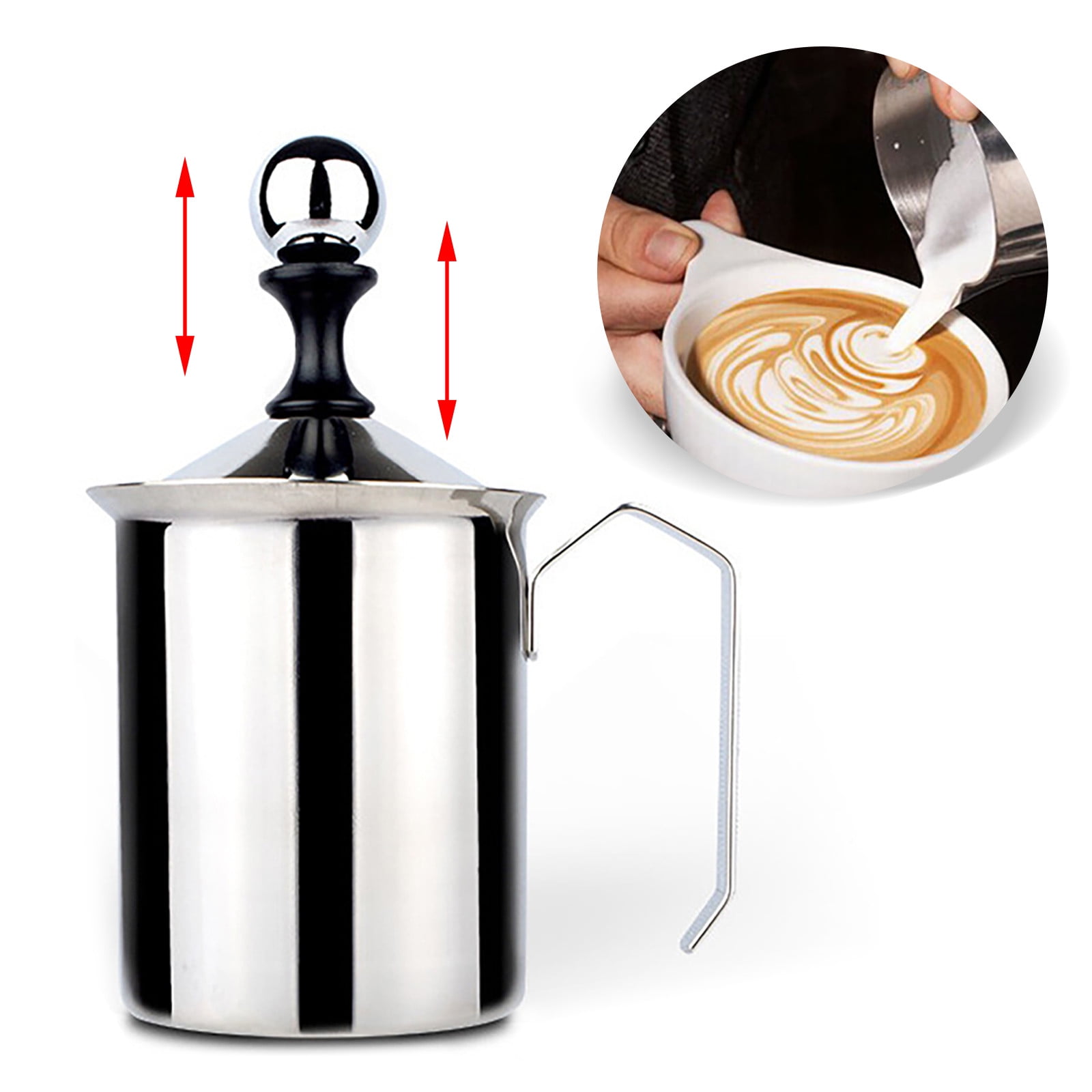 Manual Milk Frother Stainless Steel 400ML | Double Froth Screen | Easy ...