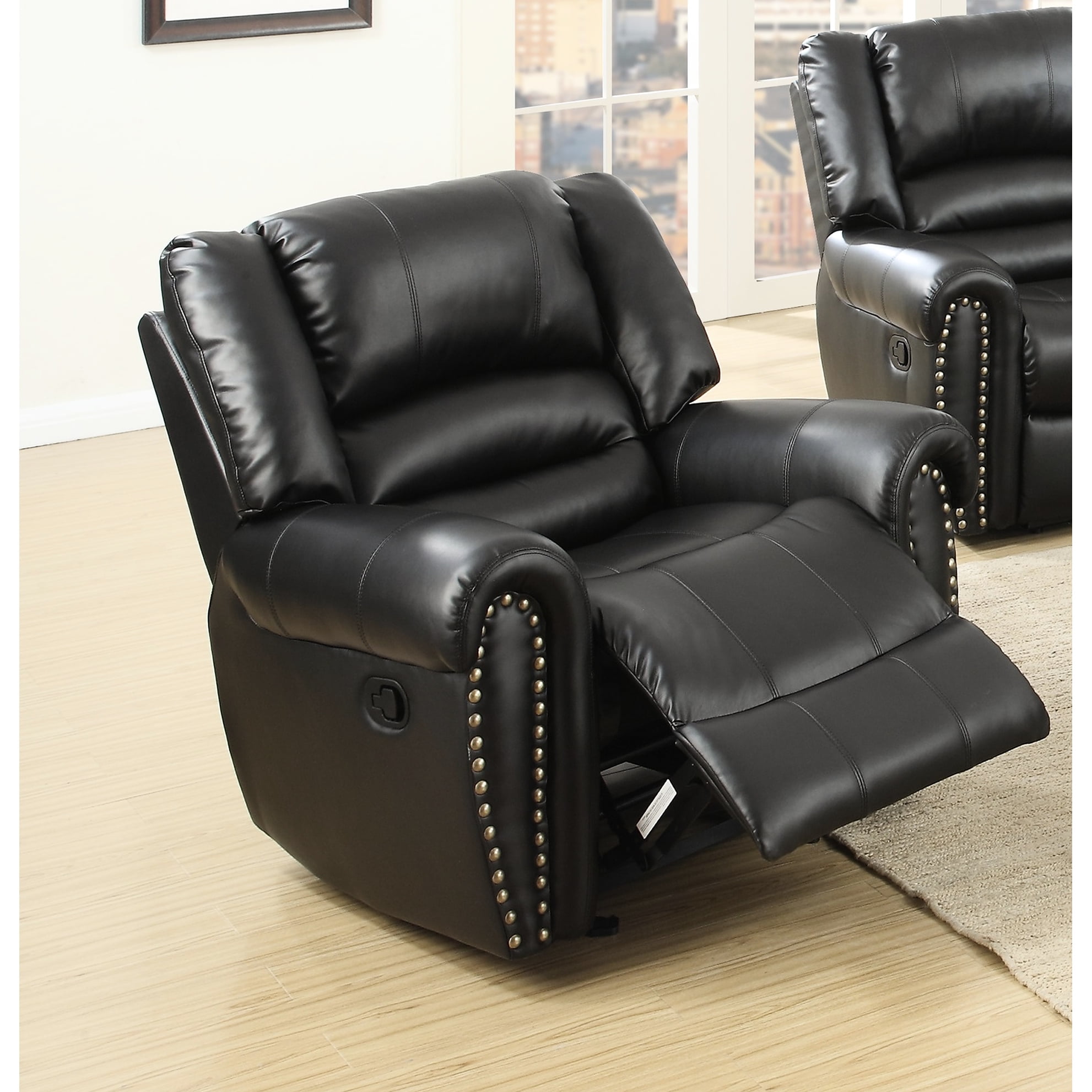 Manual Motion Recliner Chair In Black Bonded Leather Design For ...