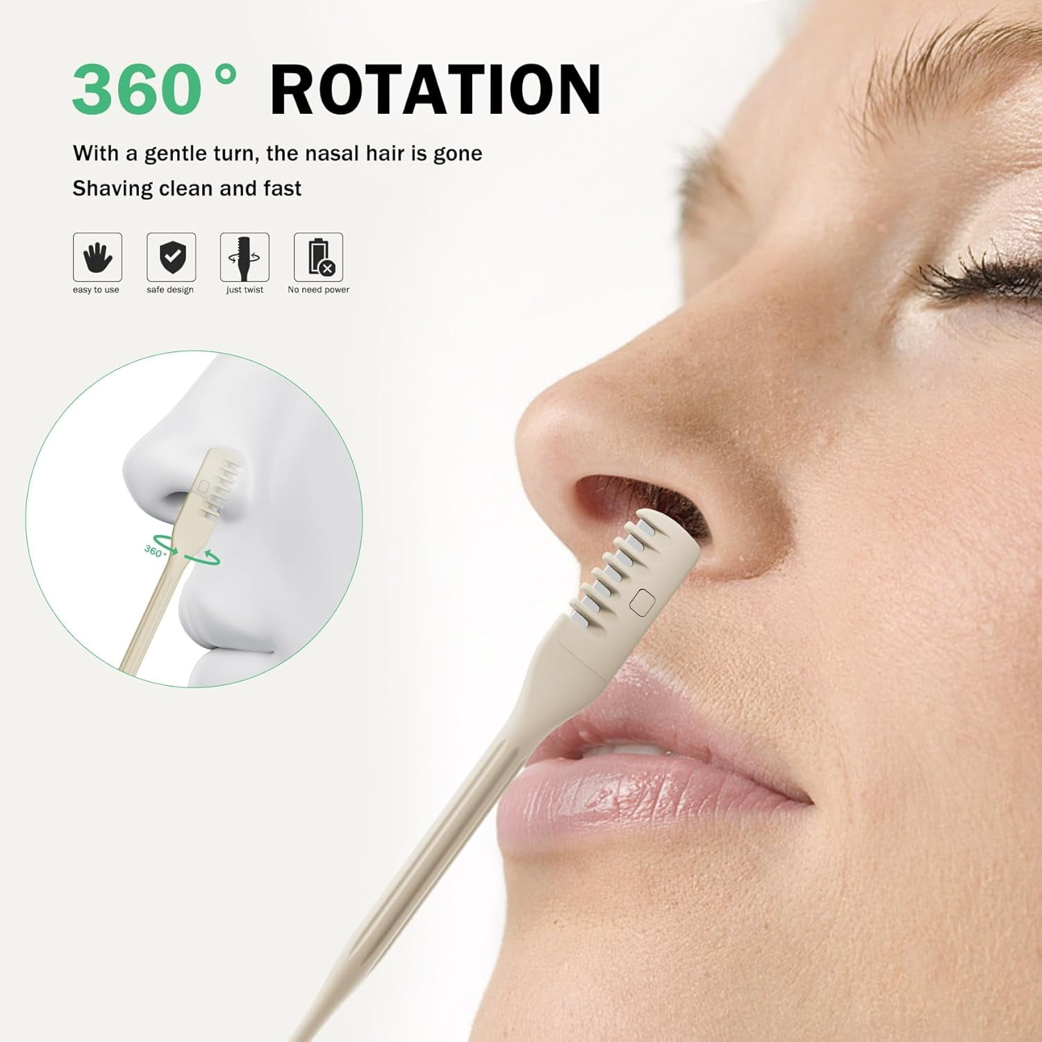 Manual Nose Hair Trimmer (Pack of 3) - Rotating Nasal Razor Cutter with ...
