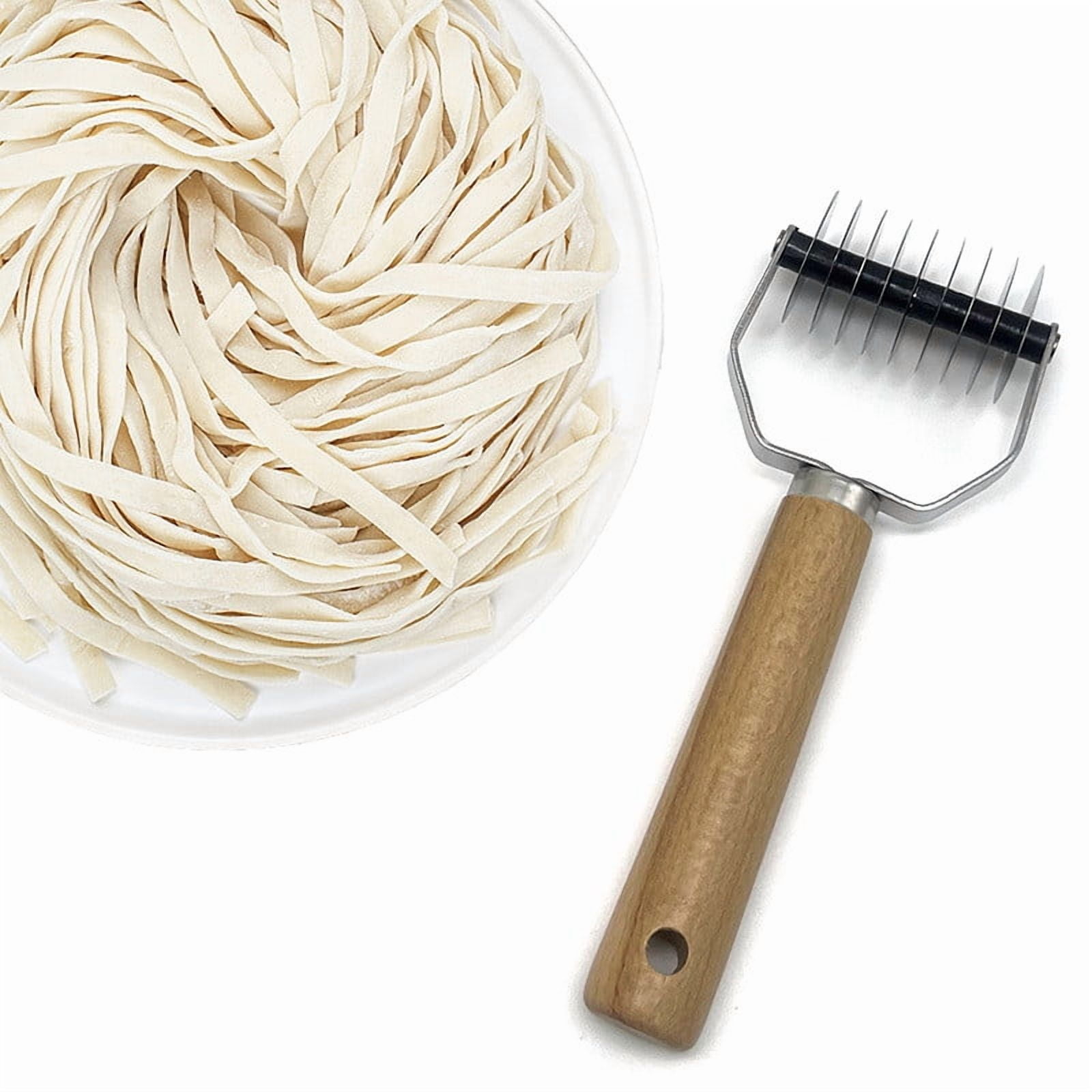 Manual Pasta Cutter & Pizza Dough Docker, Wooden Rolling Pin Tool for ...