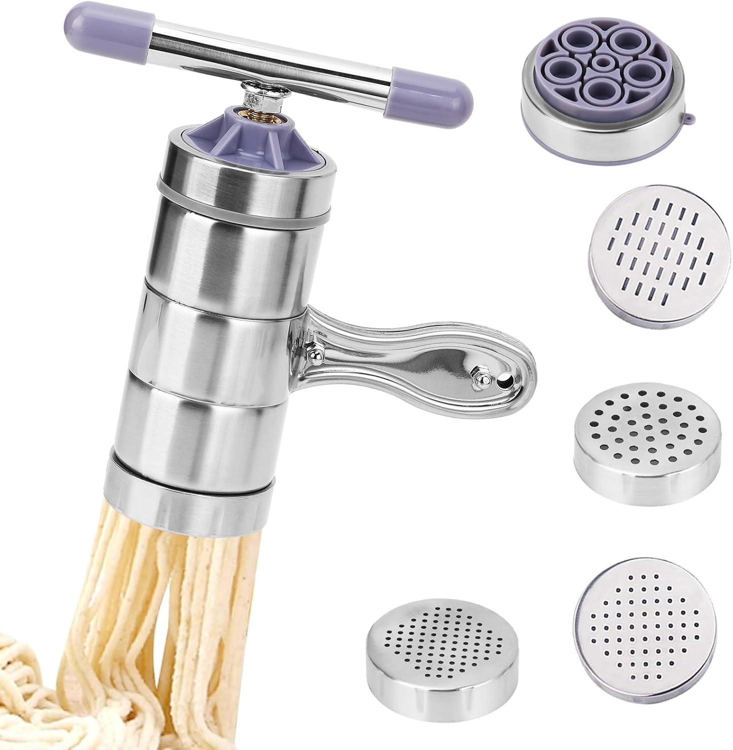 Manual Pasta Maker Machine, Stainless Steel Noodle with 5 Dies, Hand ...
