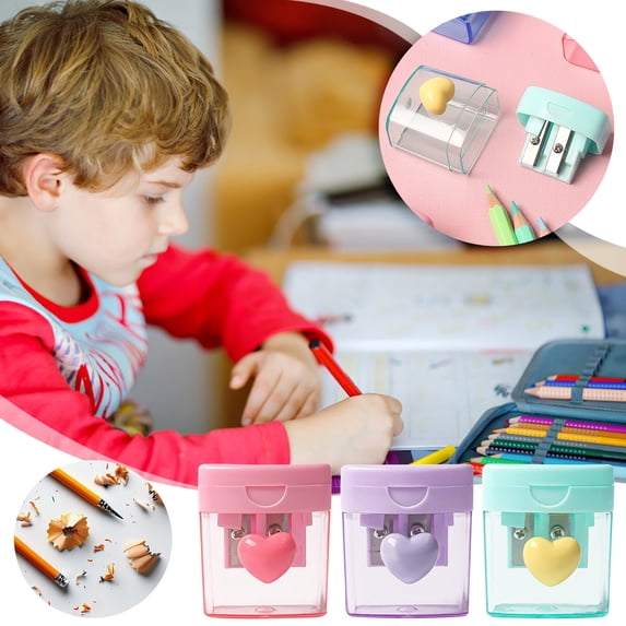 Manual Pencil Sharpener 2-Hole Heart-Shaped Rotating Transparent Tape ...