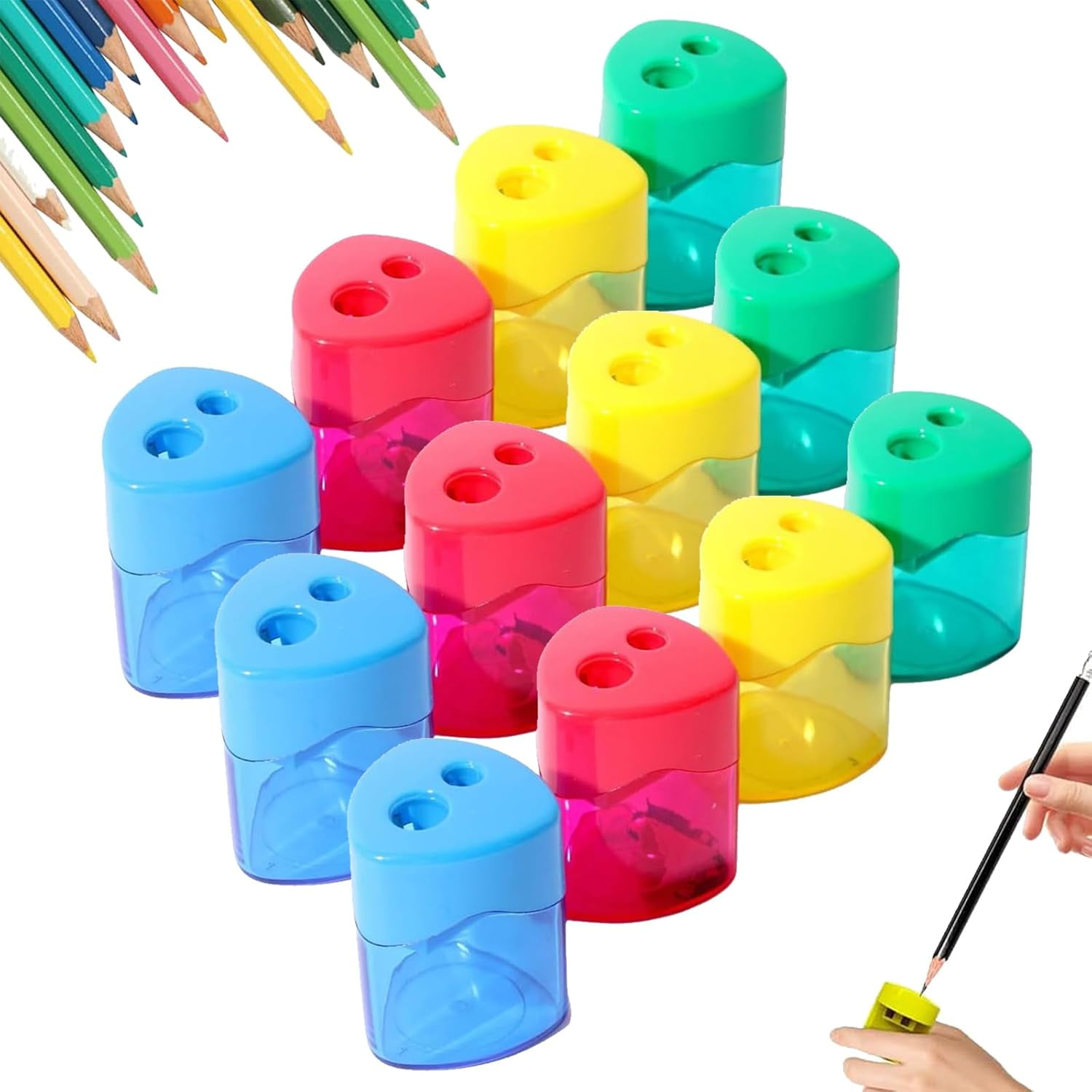 Manual Pencil Sharpeners Bulk Pack with Lid, Assorted Colors, 12 Count ...