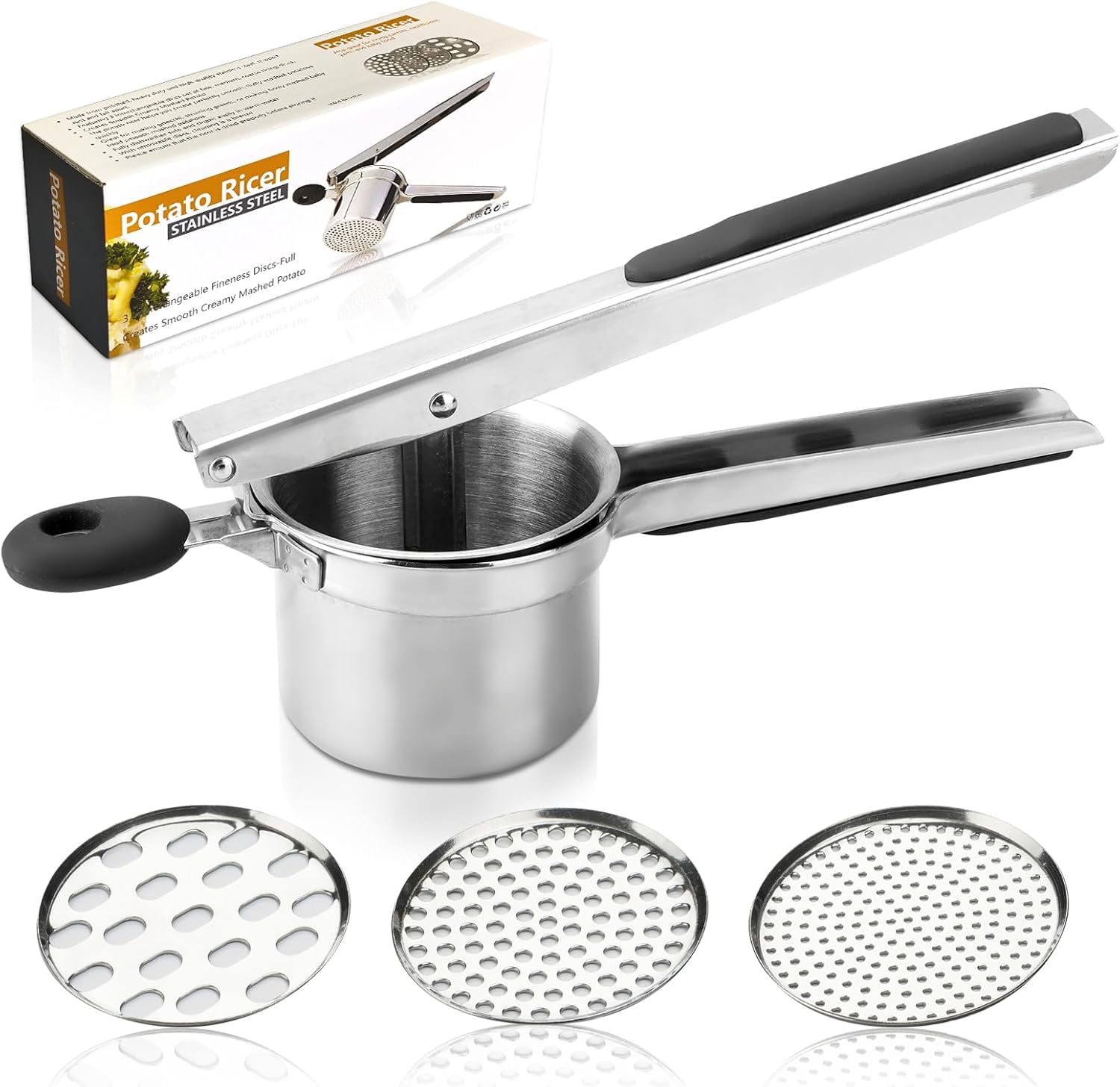 Manual Potato Ricer Stainless Steel Easy-Grip Silicone Handles Potato ...