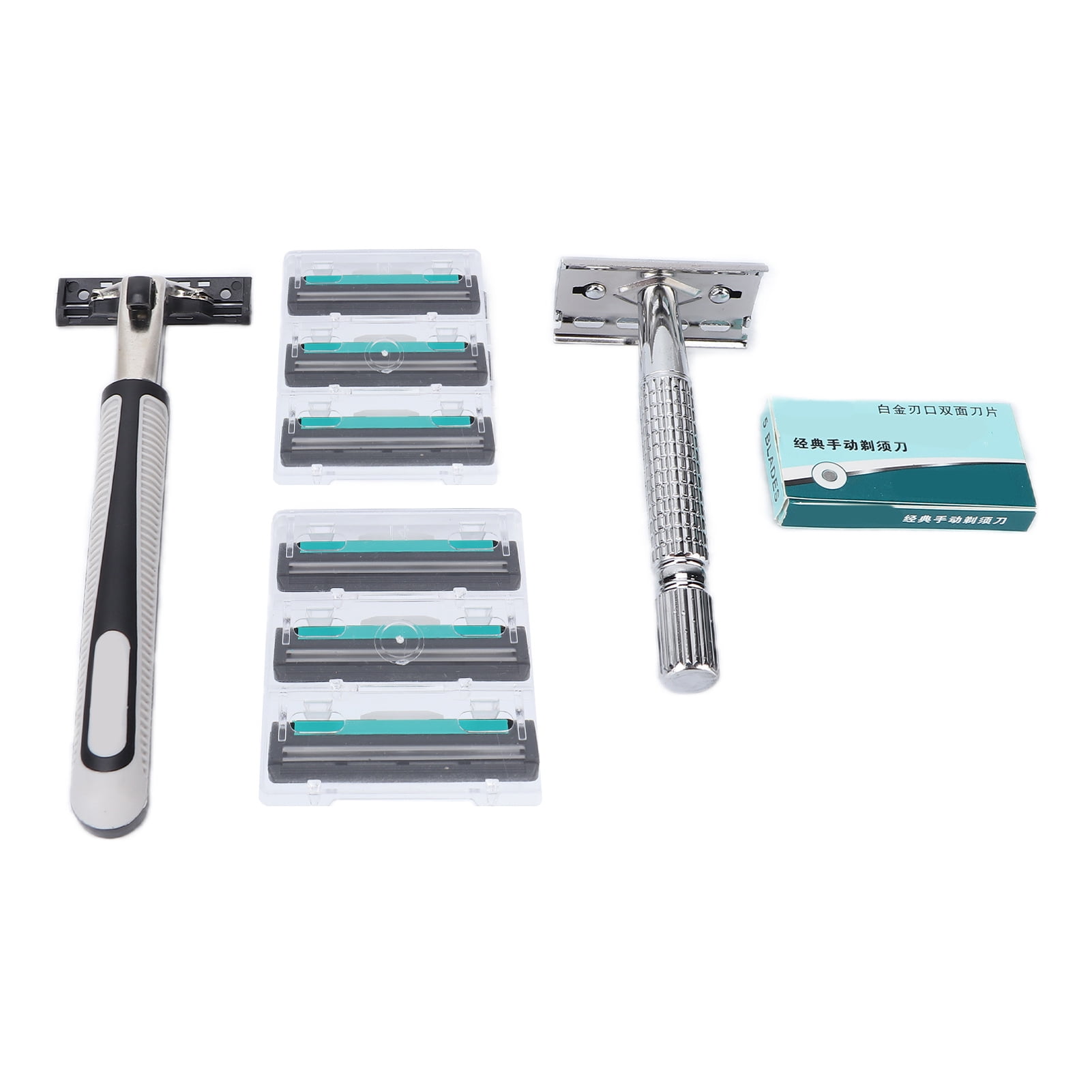 Manual Razor Set Stainless Steel Reusable 6 Razor Heads 5 Blades Men's ...