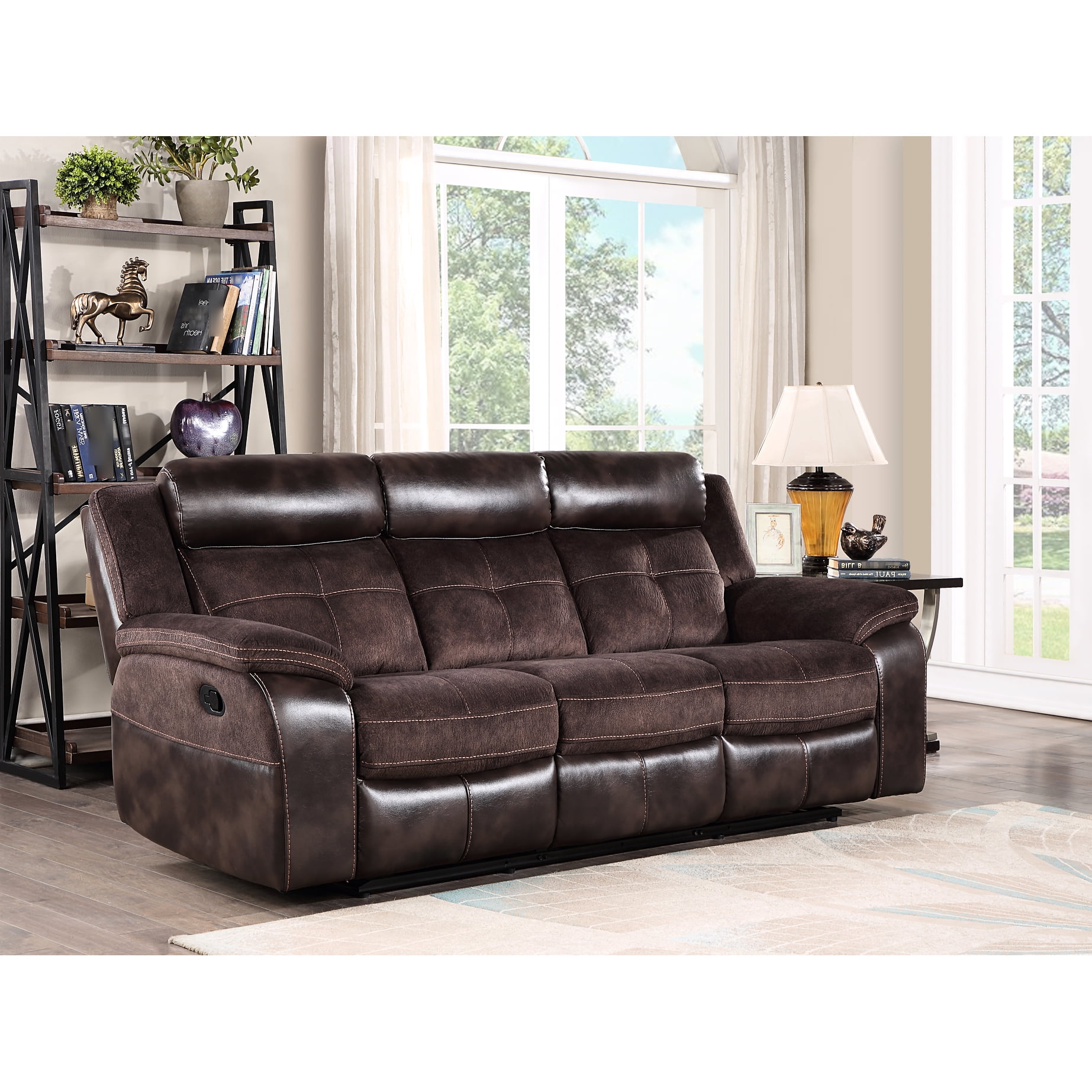 Manual Recline Dark Brown , Two-tone Fabric Mixture, 3 360lb Load ...
