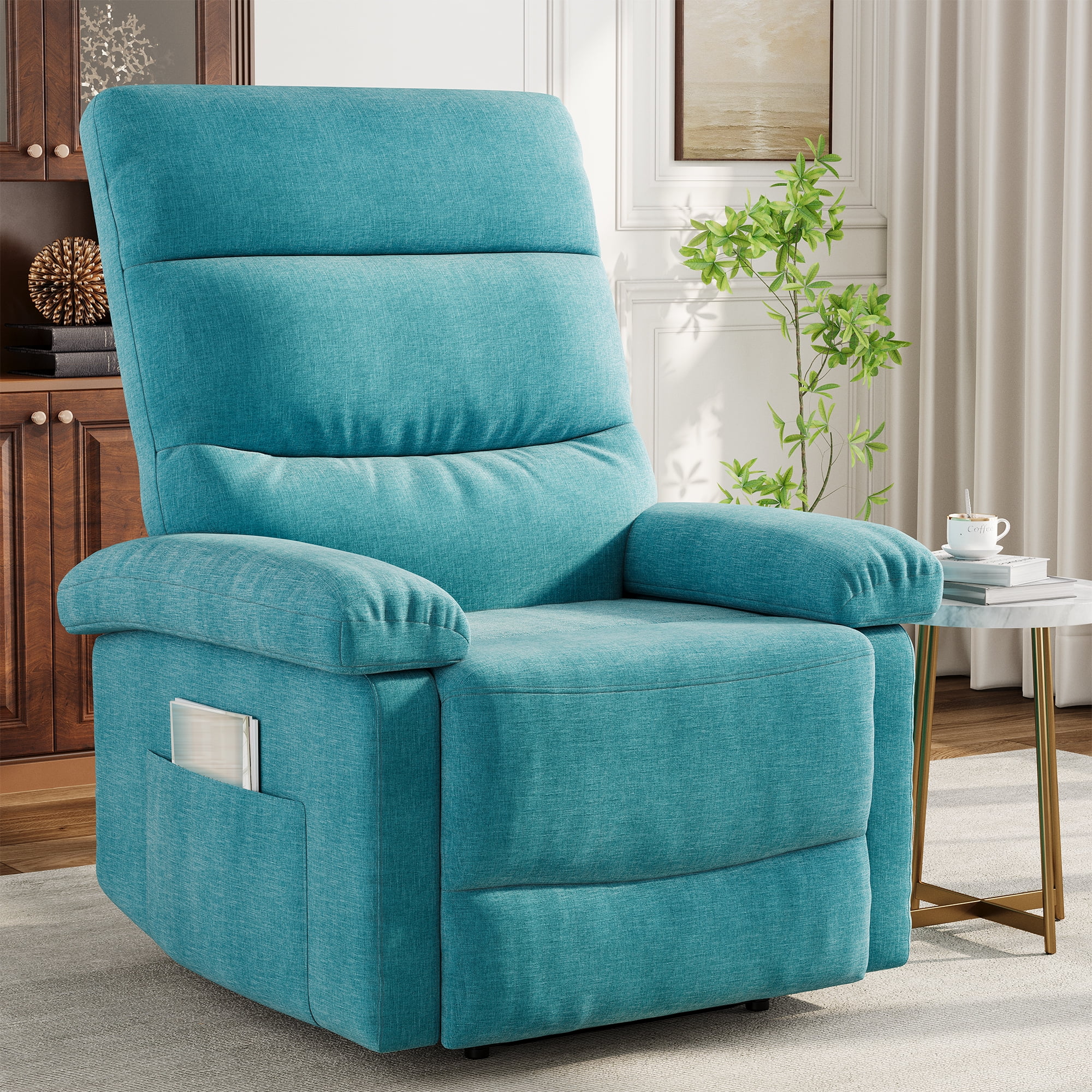 Manual Recliner Chair, Ergonomic Fabric Single Sofa with Back Support ...