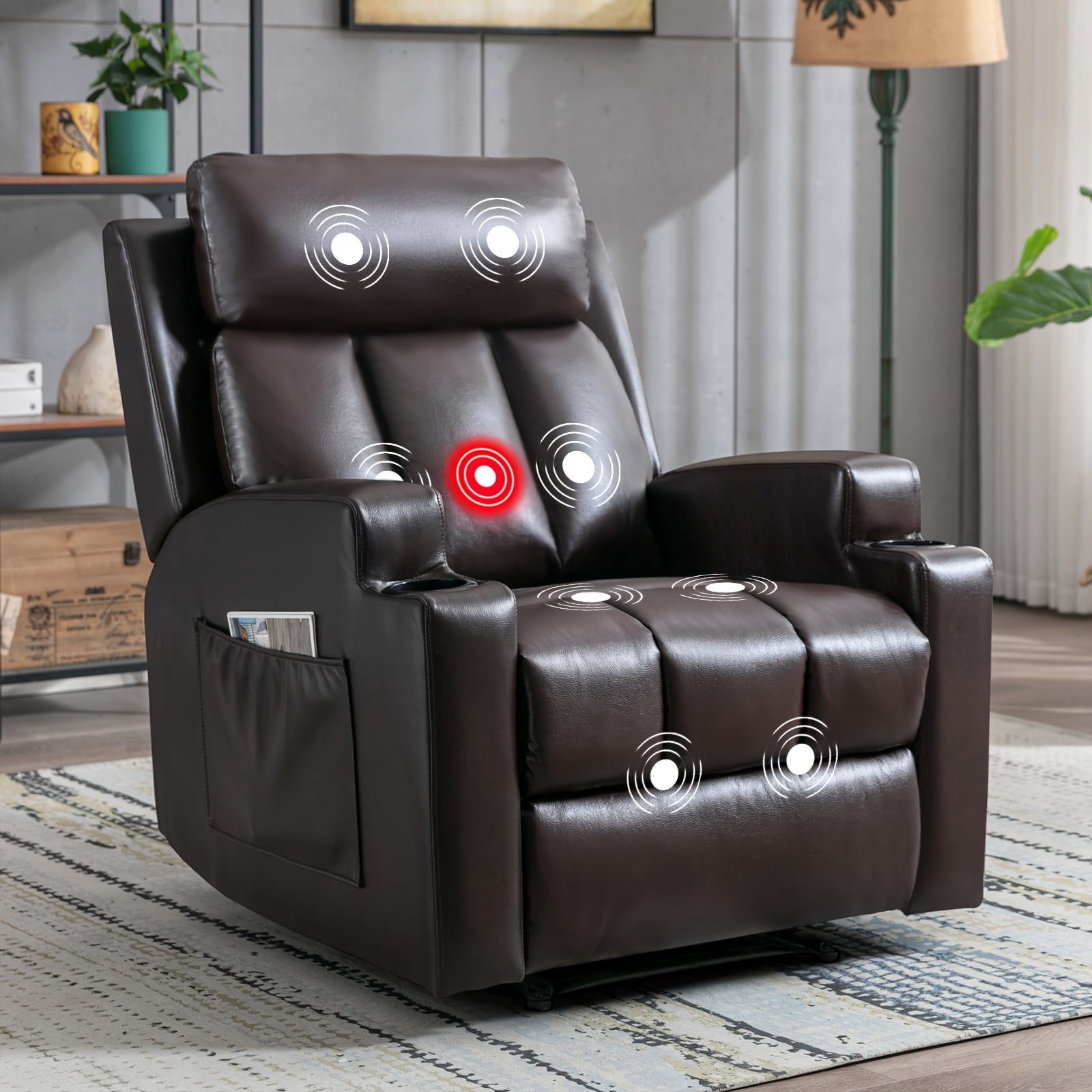 Manual Recliner Chair with Massage And Heat Ergonomic Overstuffed ...