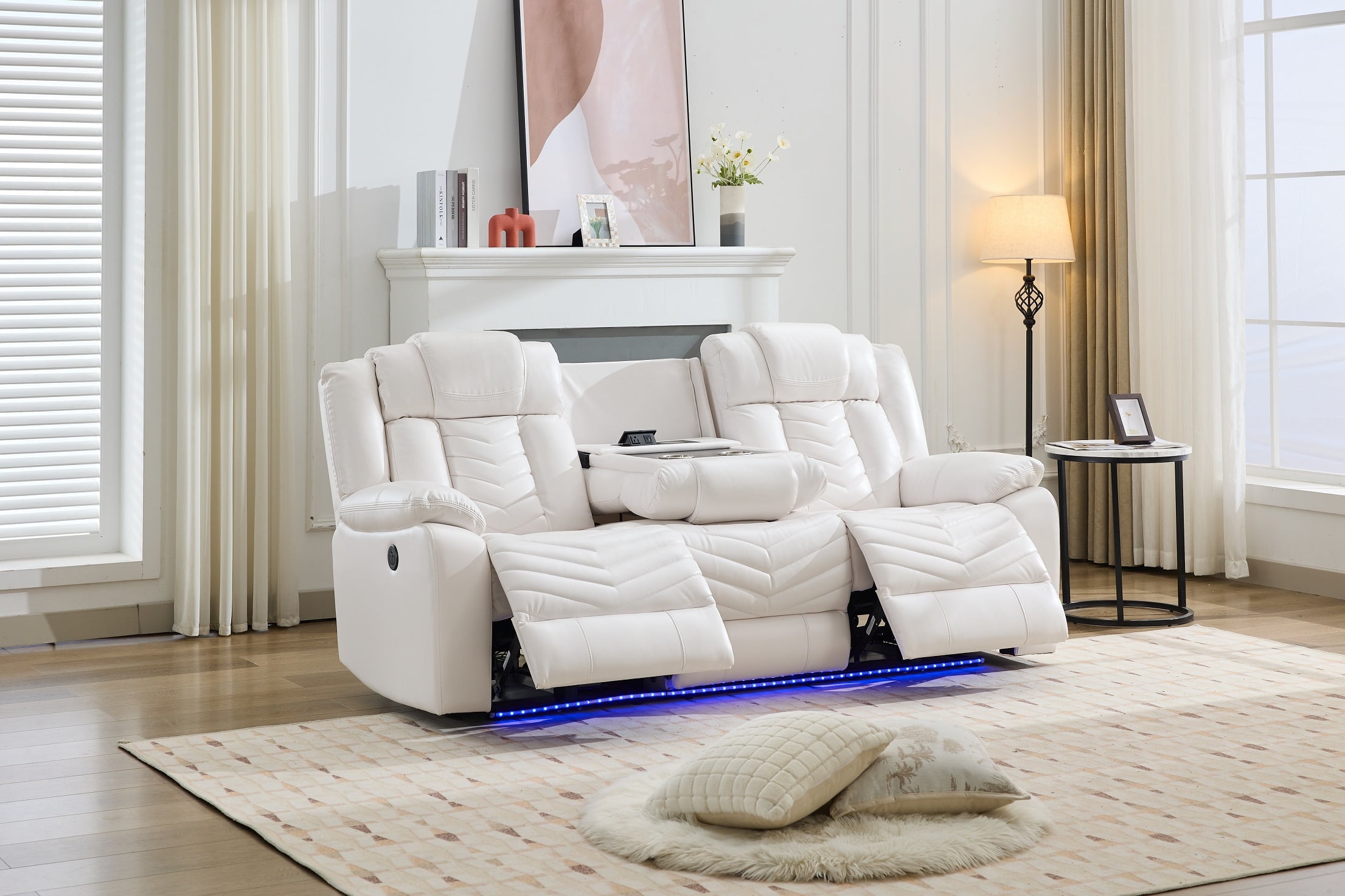 Manual Recliner Chair Sofa for Living Room,White Faux Leather Electric ...