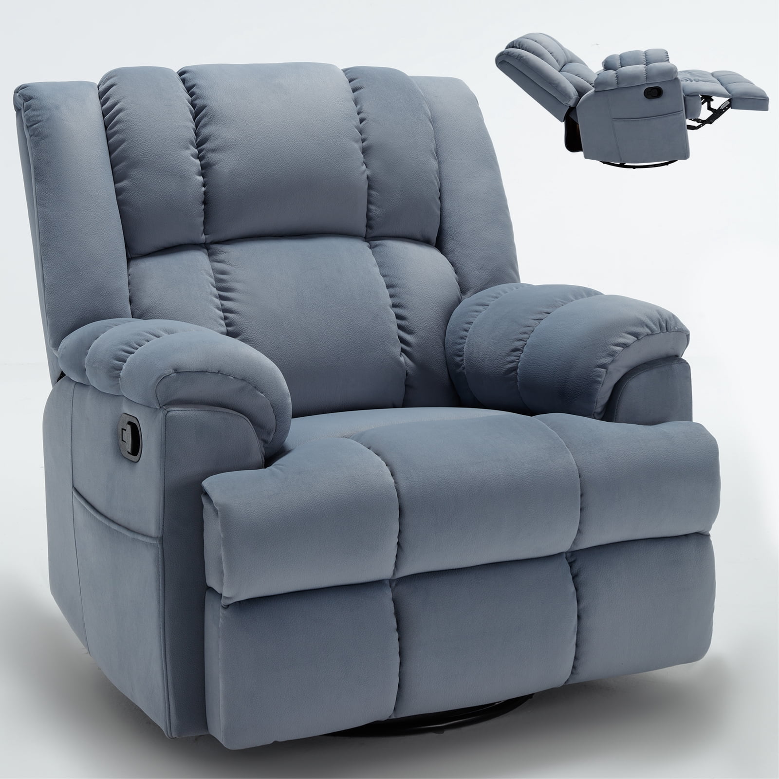 Manual Recliner Chair with Rocker and Swivel in Fabric for Living Room ...