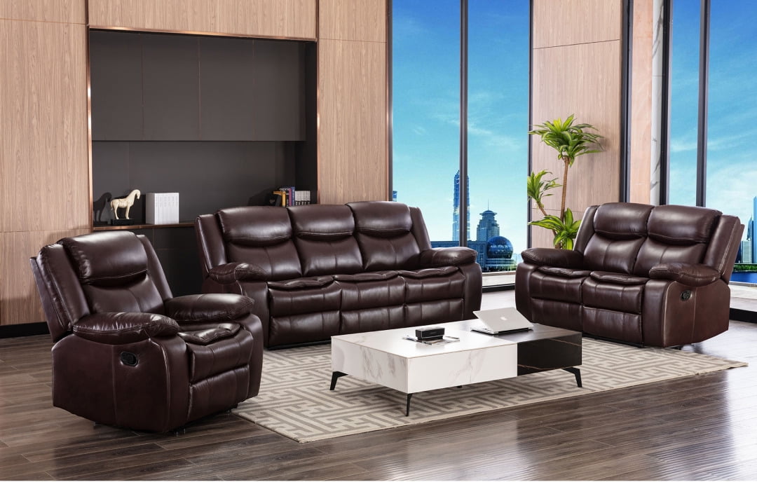 Manual Recliner Loveseat Sofa Set with Pull Tab Reclining, Brown Two ...