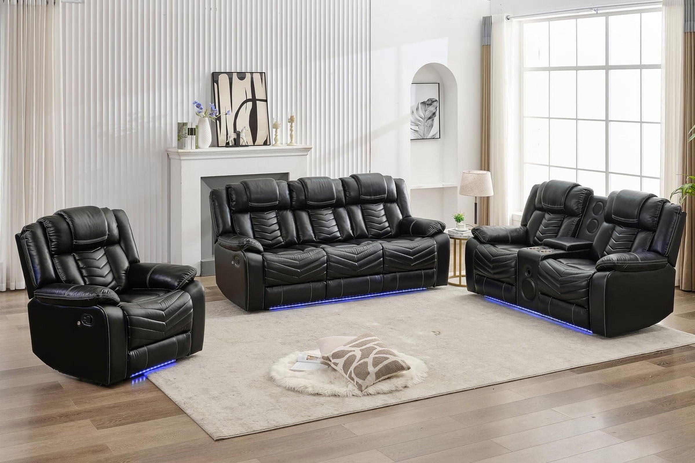 Manual Recliner Sofa Sets with Bass Speaker,Wireless Charger,LED Light ...