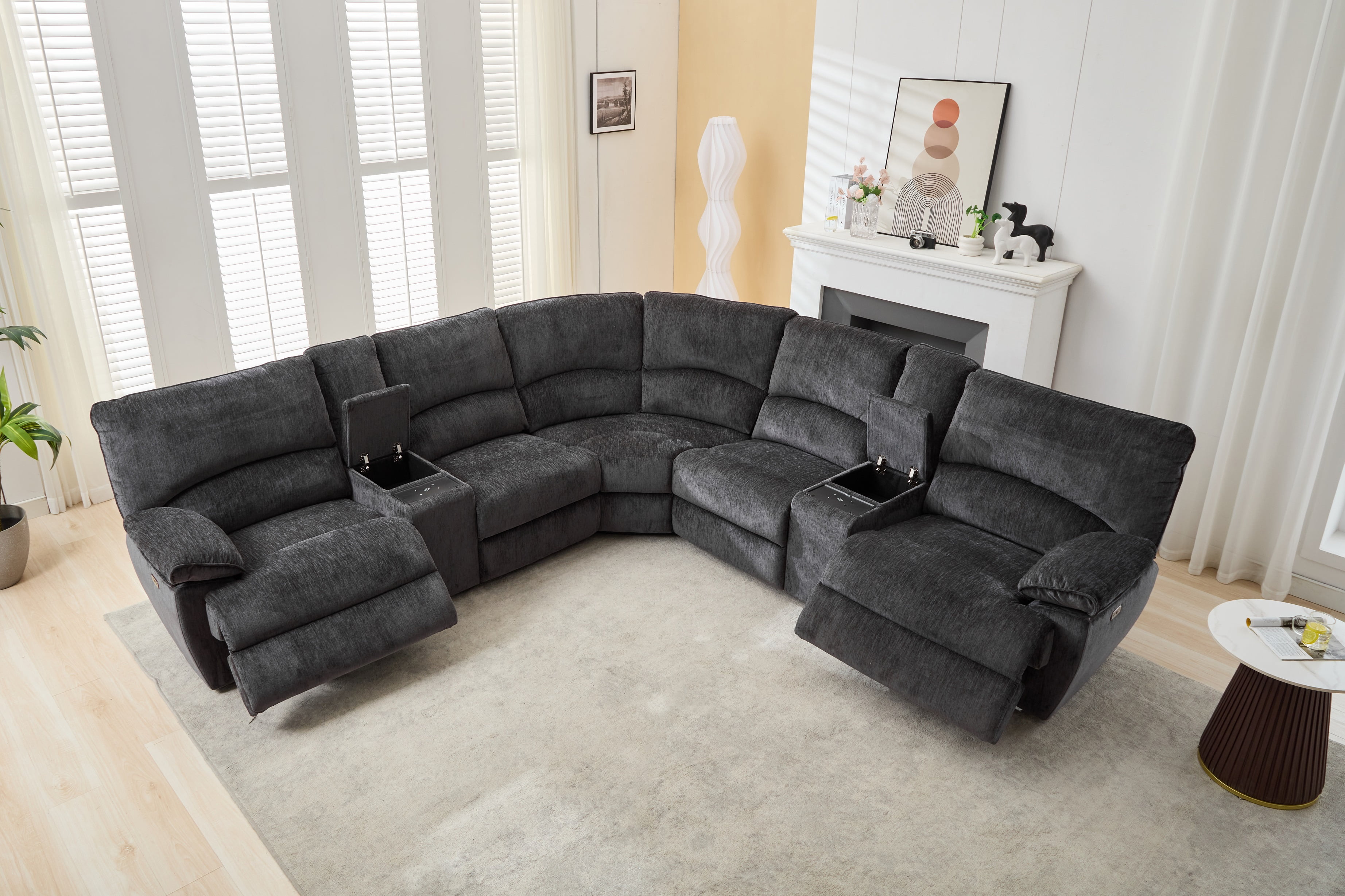 Manual Recliner Sofa Sets with Wireless Charging for Living Room Gray ...