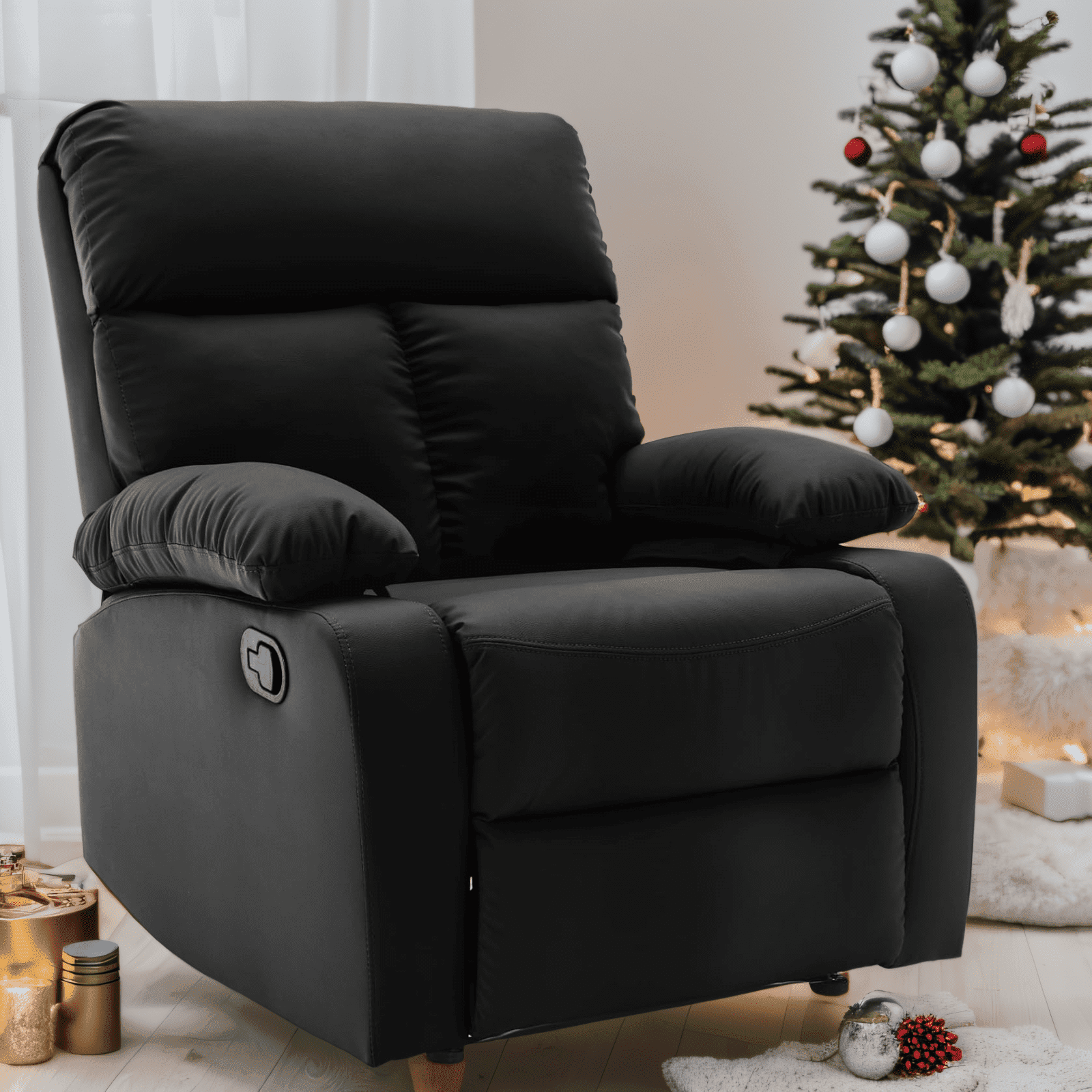 Manual Recliner for Adults Black Recliner Chair, Single Sofa Recliner ...