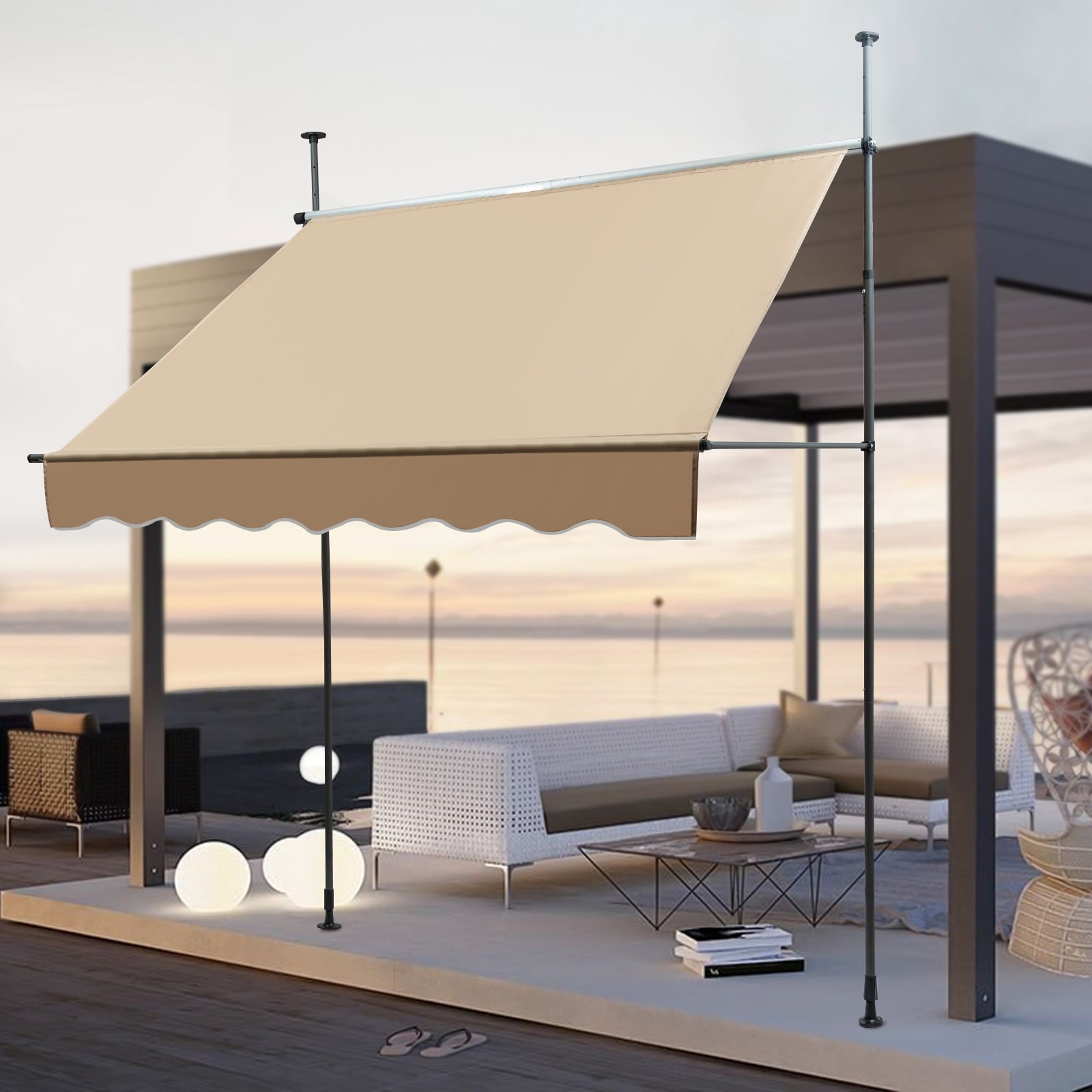 Manual Retractable Sunshade, 6.5-10ft Adjustable Height Outdoor Sun ...