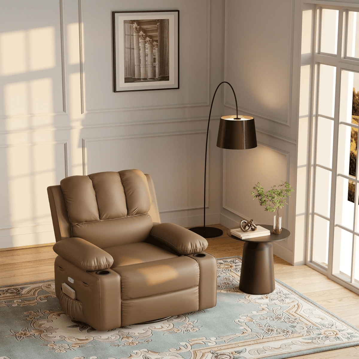 Manual Rocker Recliner Comfy Chair with Arms and Cup Holders for Living ...