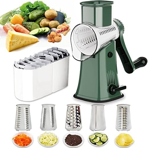 Manual Rotary Cheese Grater Grinder- 5 Interchangeable Blades Round ...