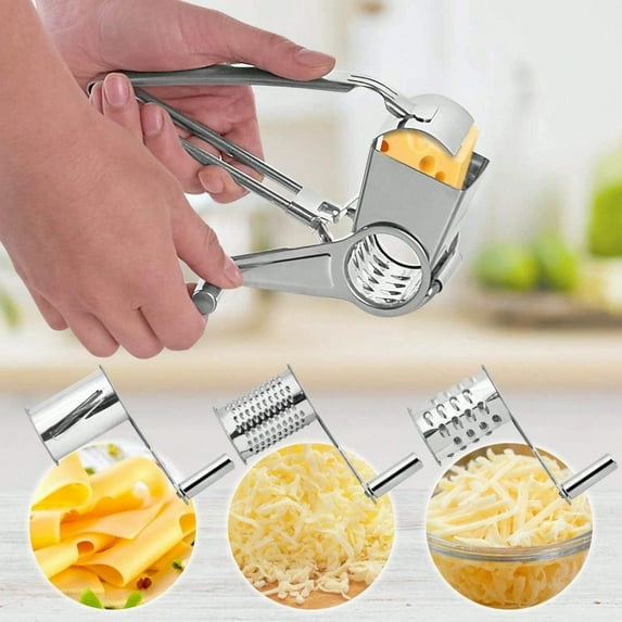 Manual Rotary Cheese Grater with 3 Stainless Steel Drums - Handheld ...