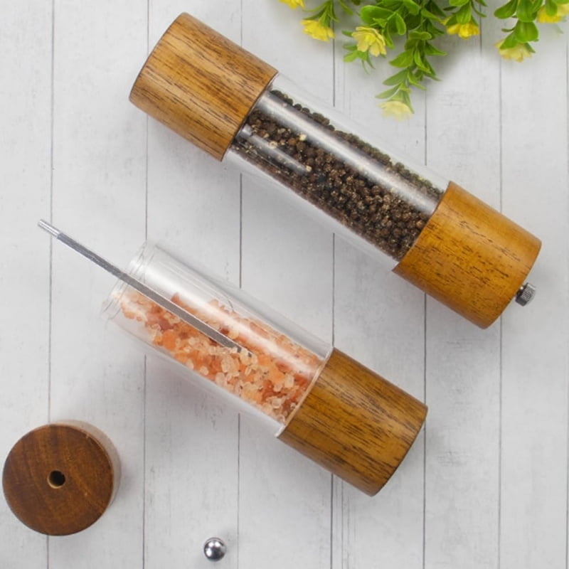 Manual Salt and Pepper Grinder,2 Packs Premium Acrylic Salt and Pepper Mill Set, Wooden Pepper ...