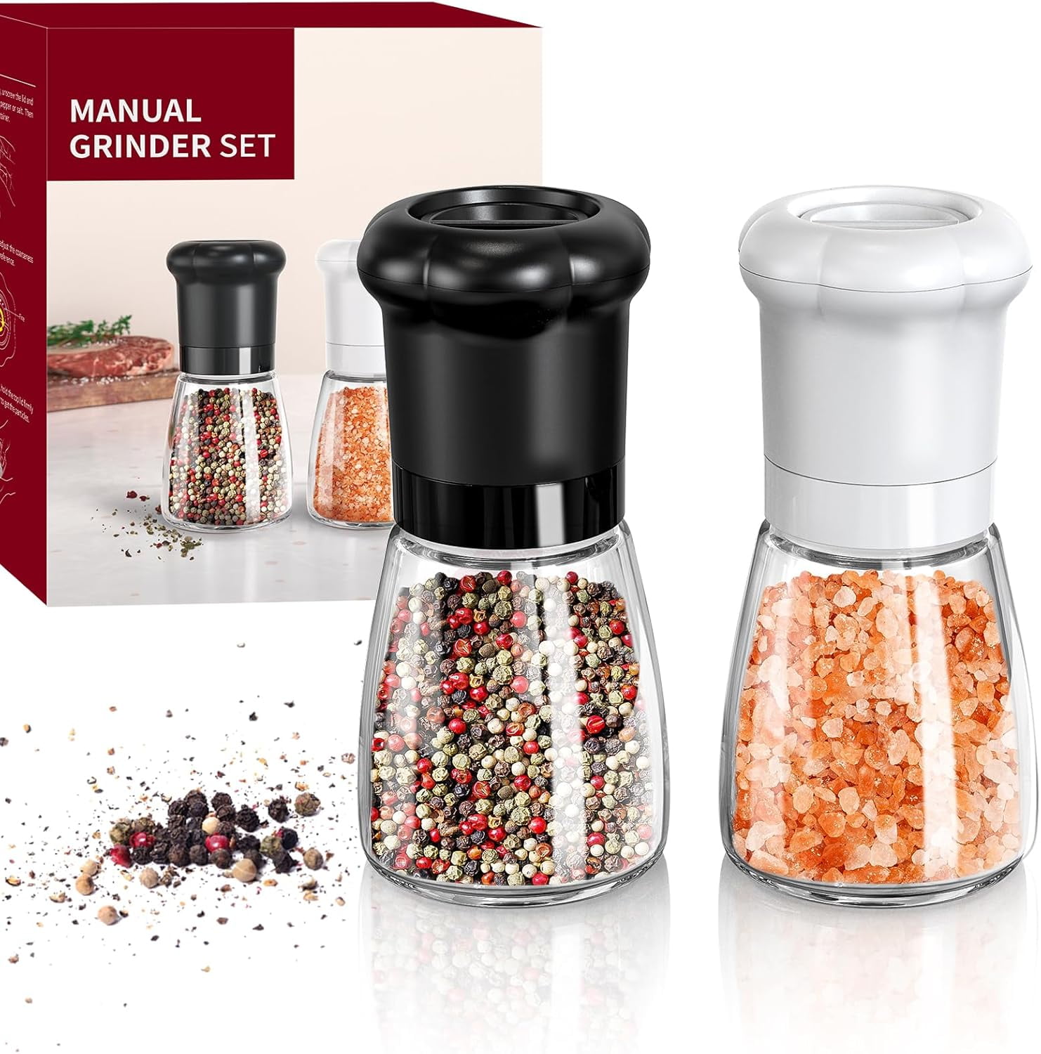 Manual Salt and Pepper Grinder Set For Professional Chef, Refillable ...
