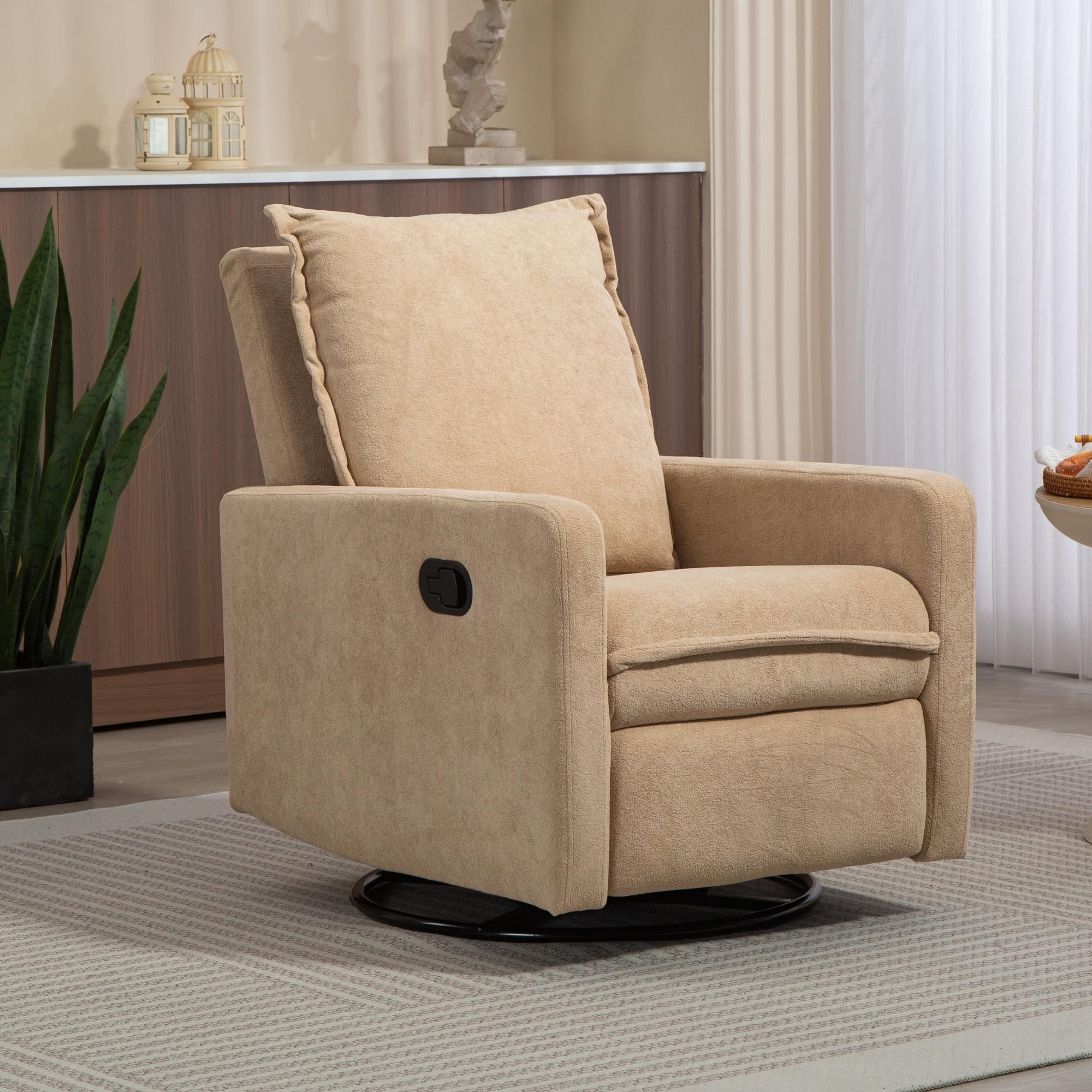 Manual Swivel Glider Recliner Chair with Pillow Backrest, Velvet ...