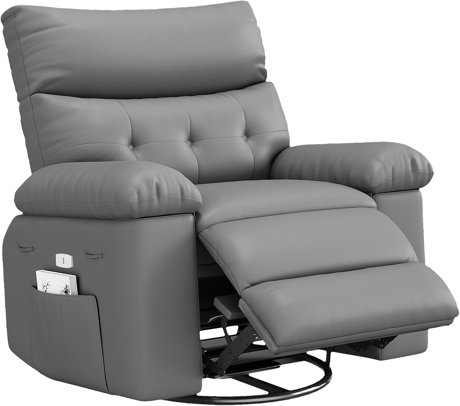 Manual Swivel Recliner Chair - PU Leather Nursery Glider with Side ...