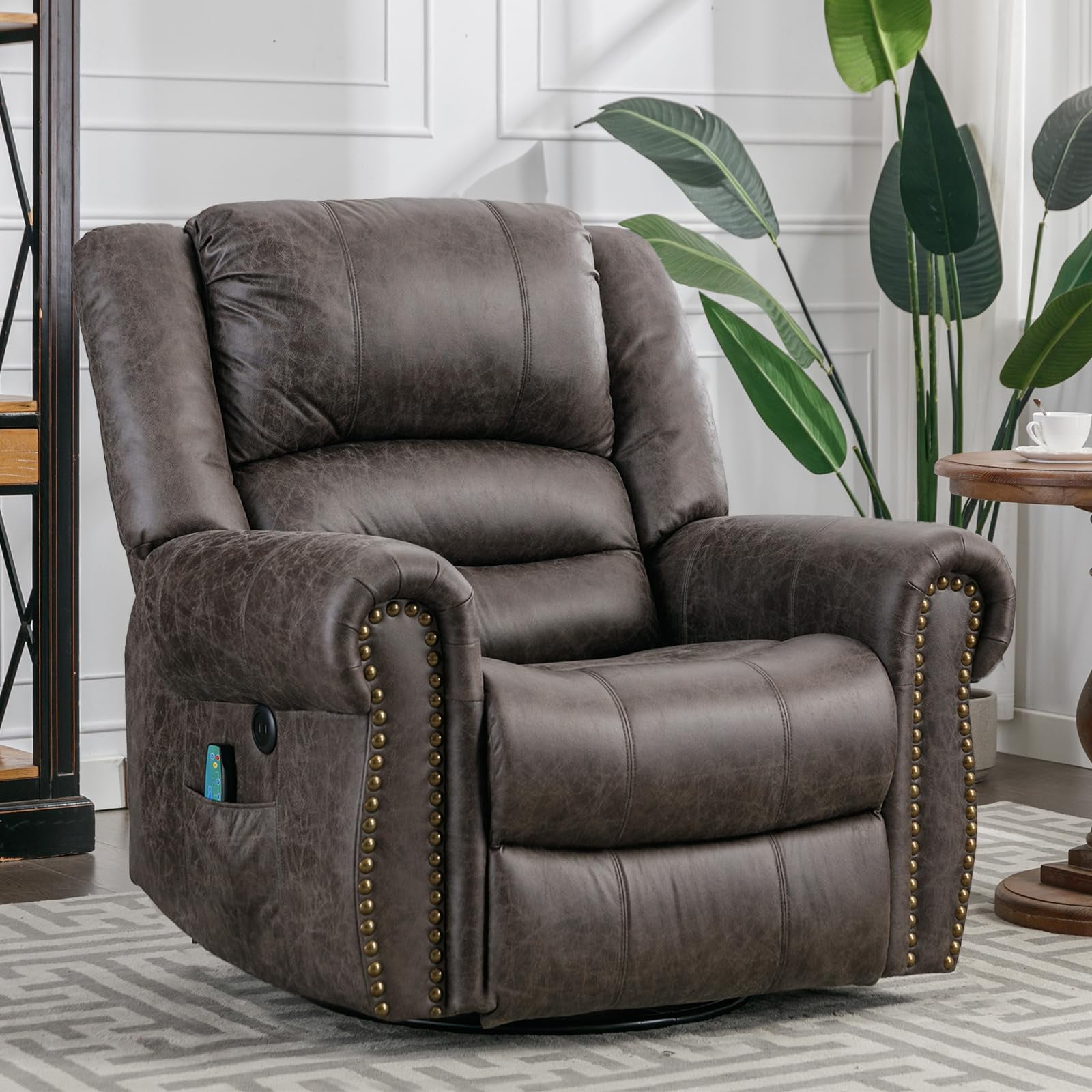Manual Swivel Rocker Recliner Chair with Heat and Vibration, 360 ...