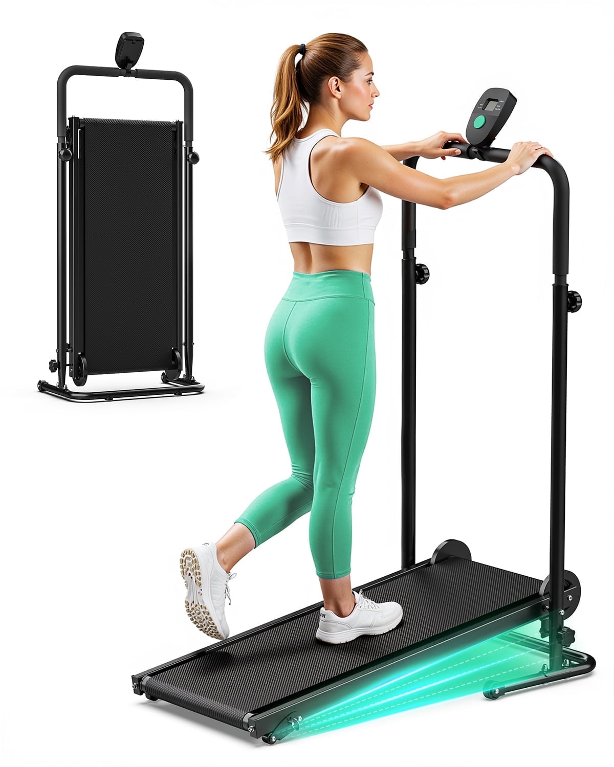 Manual Treadmill, Motorless Walking Pad with Dual Flywheel & Fixed ...