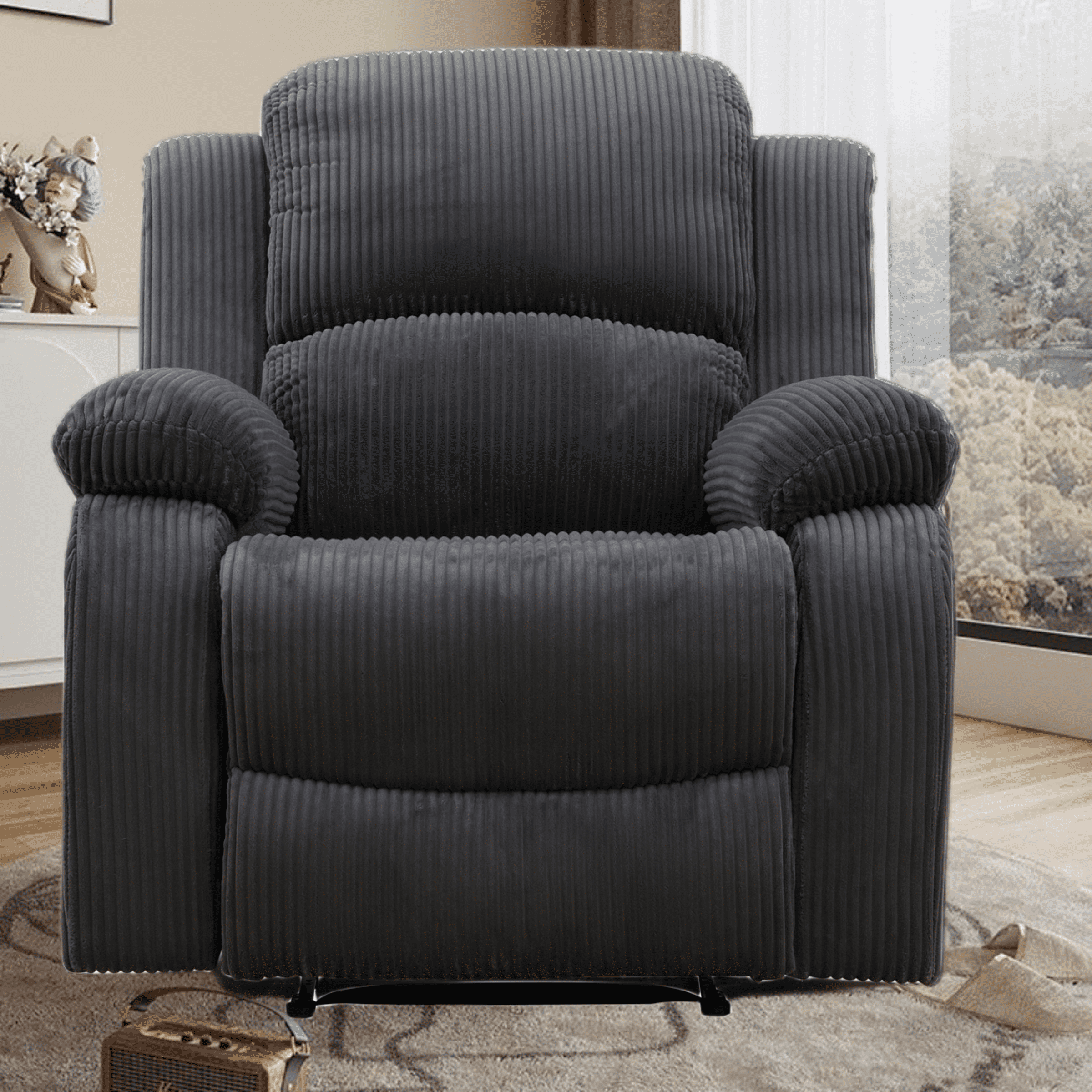 Manual Velvet Recliner Chair Full Reclining Chair for Living Room ...