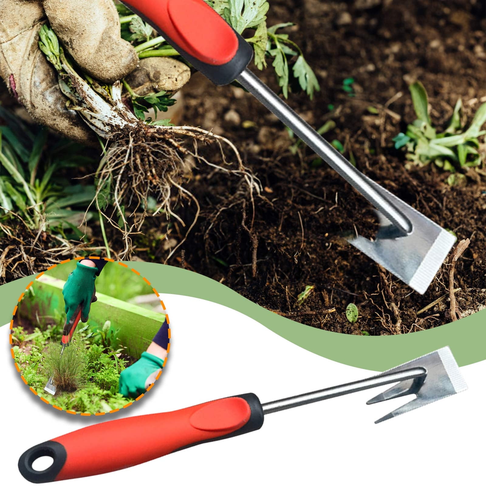 Manual Weed Puller Tool with 3-Prong Steel Head, Heavy Duty Garden ...