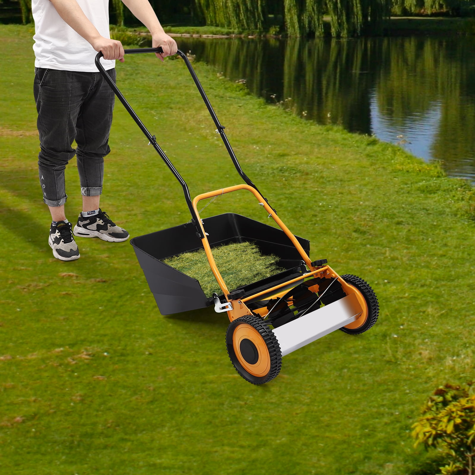Manual Wheeled Lawn Mower, Hand Push Lawn Mower 2-in-1 Function With 2 ...