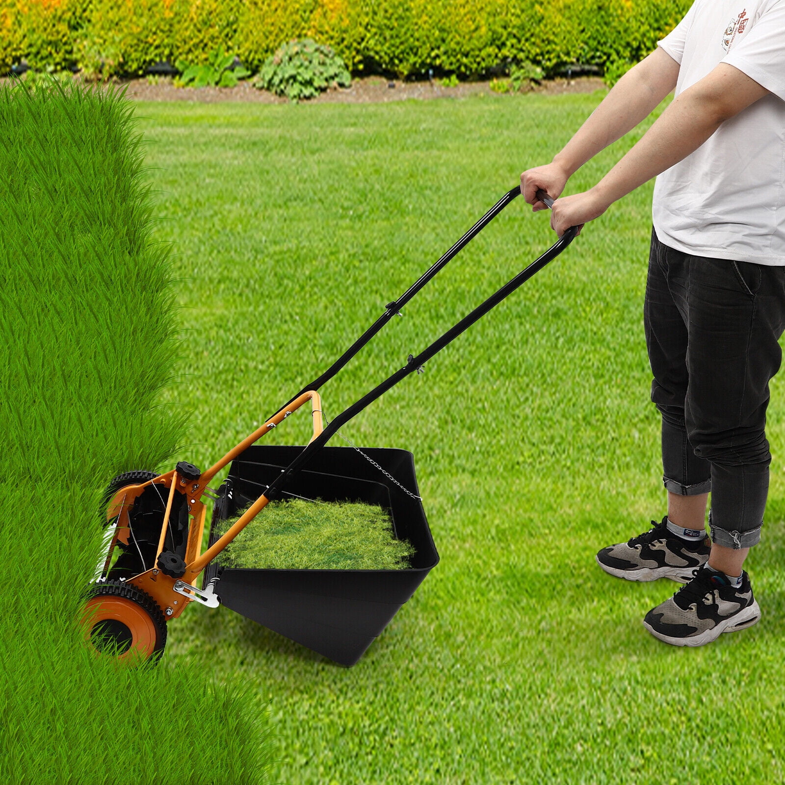 Manual Wheeled Lawn Mower, Hand Push Lawn Mower 2-in-1 Function With 2 ...