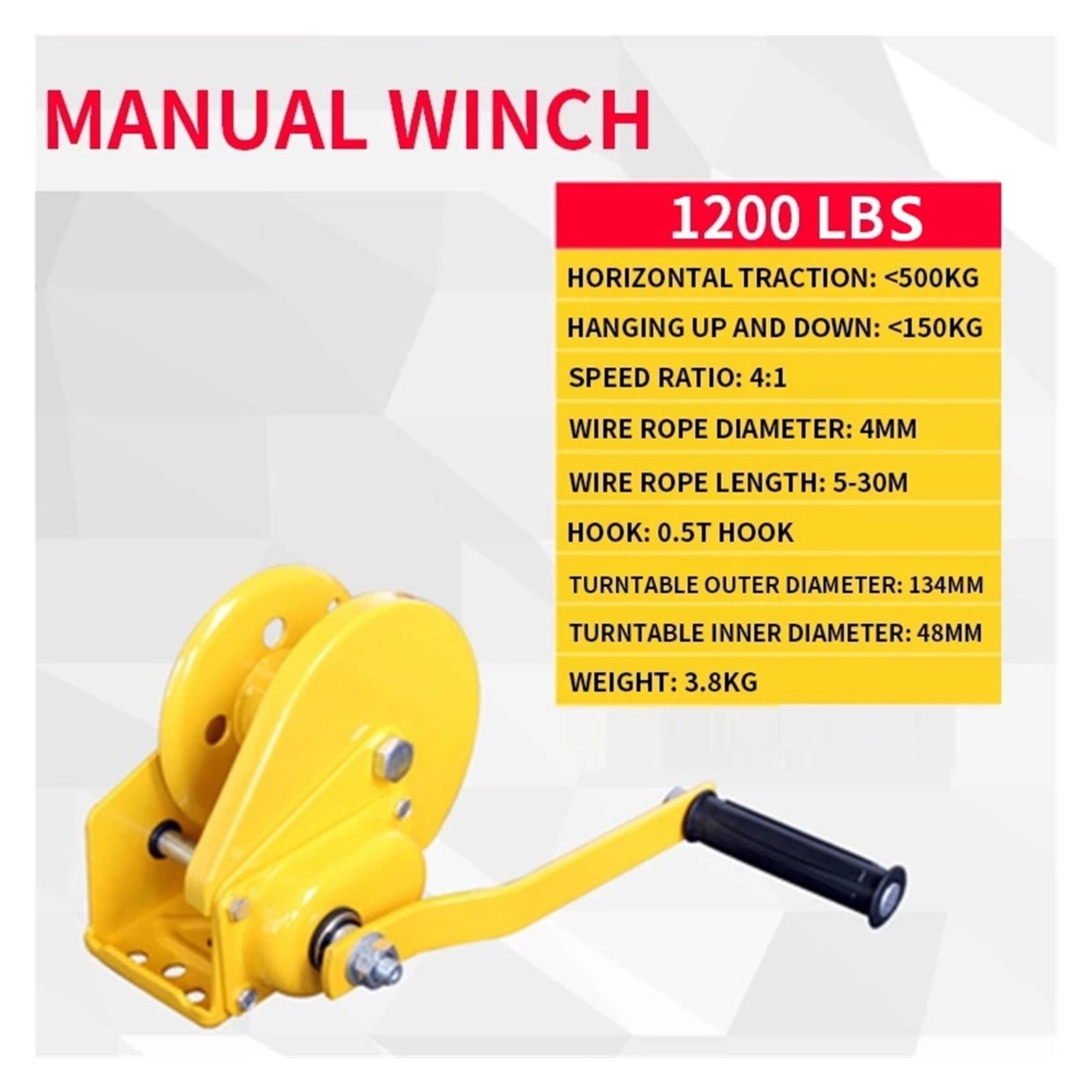 Manual Winch,1200lb Hand Crank Two-way Self-locking Manual Winch Household Small Portable ...