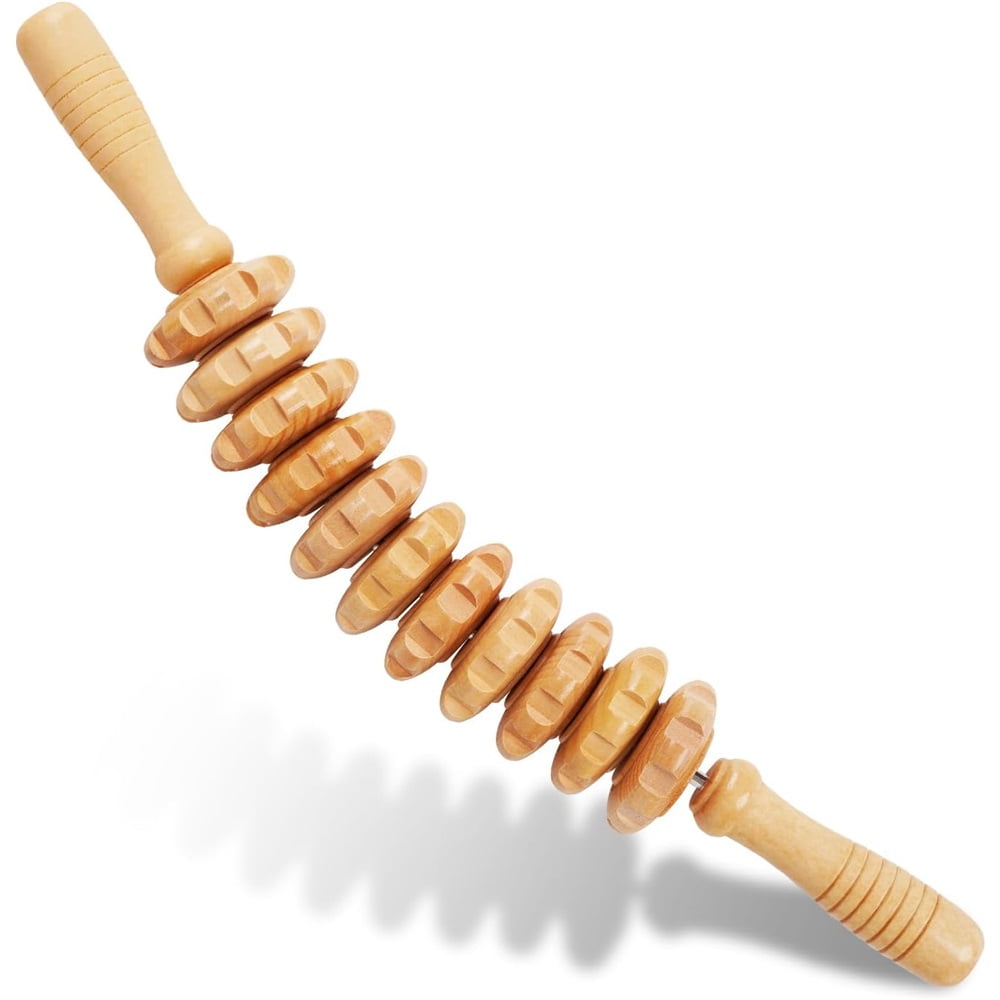 Manual wooden side-body massage roller, targeting trigger points for ...