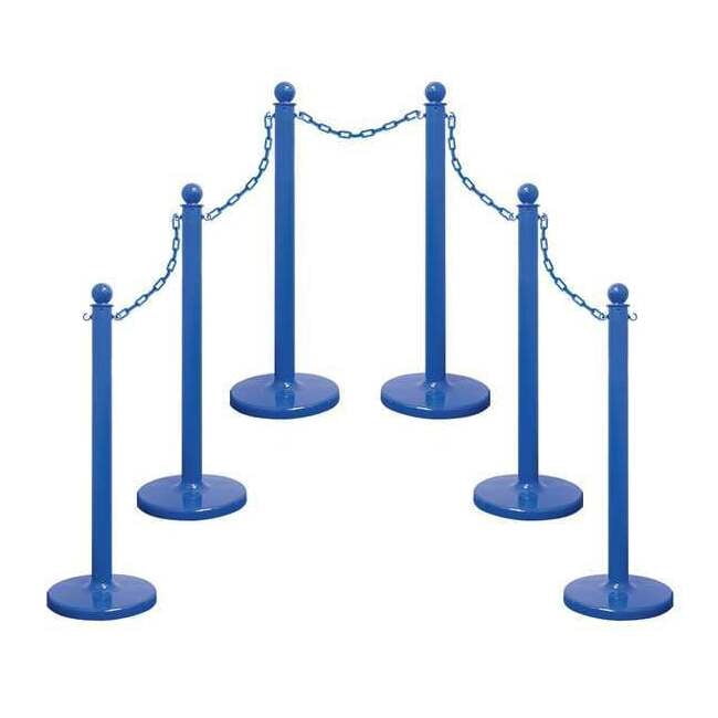 Medium Duty Stanchion and Chain Kit, Blue, 40 in Post Height, Plastic ...