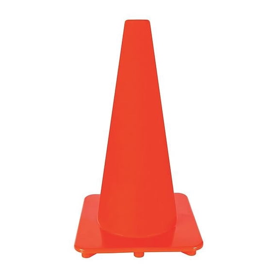 Traffic Cone, Slim Shape, PVC, 18 in H, Orange, Non-Reflective, Orange ...